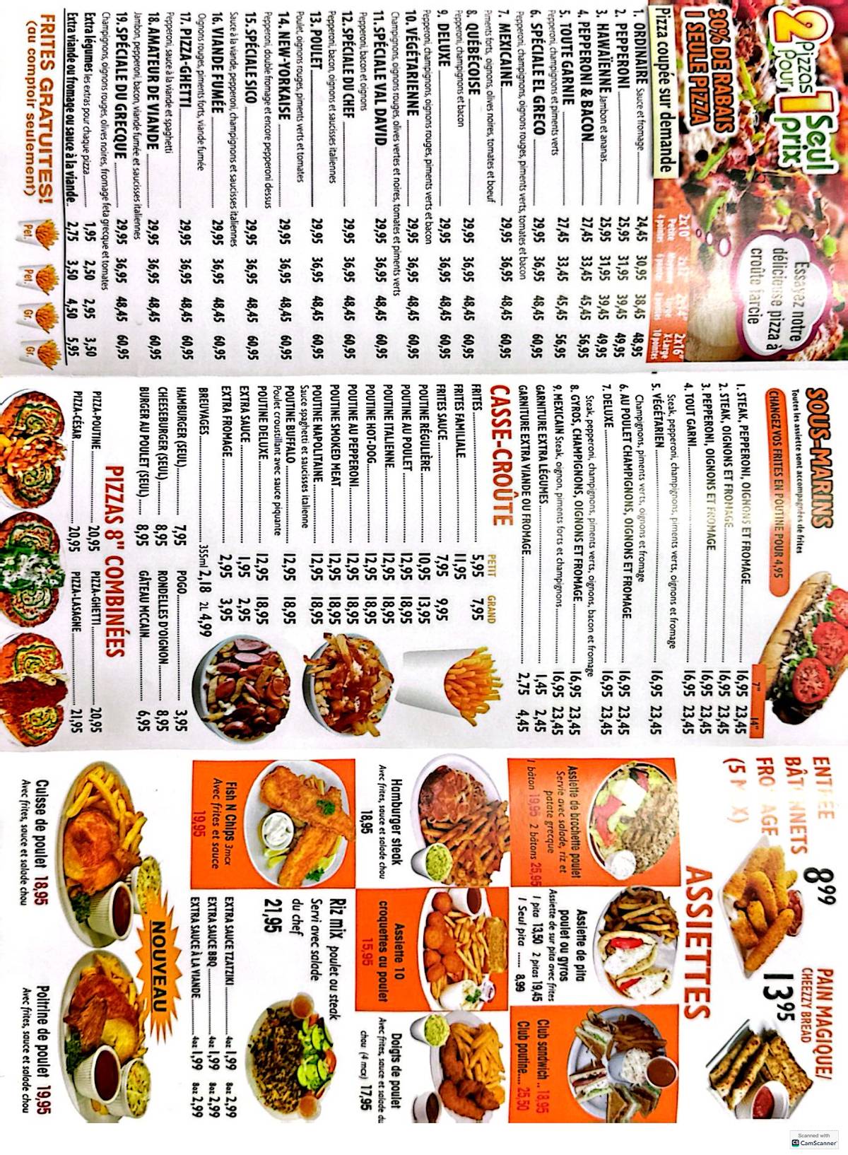 Menu au Pizza07 val-david restaurant, Val-David