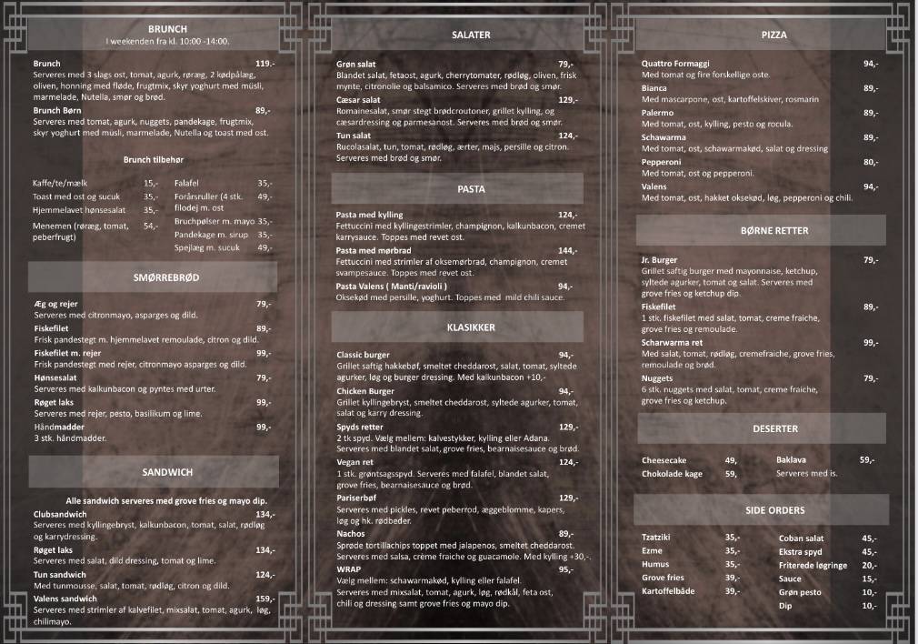Menu at Valens Cafe & Restaurant, Kokkedal