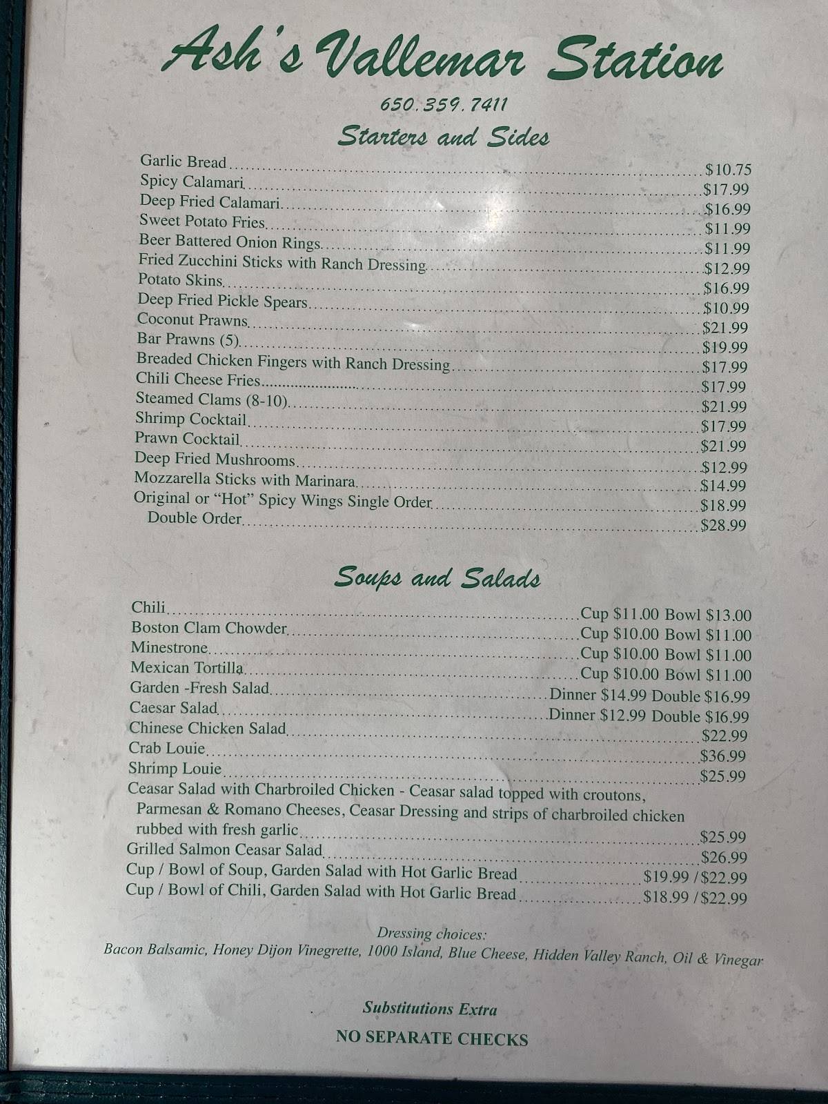Menu at Vallemar Station pub & bar, Pacifica