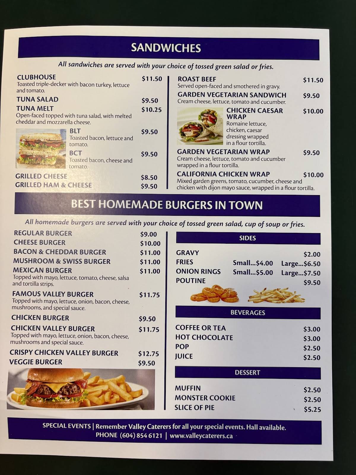 Menu at Valley Caterers restaurant, Abbotsford