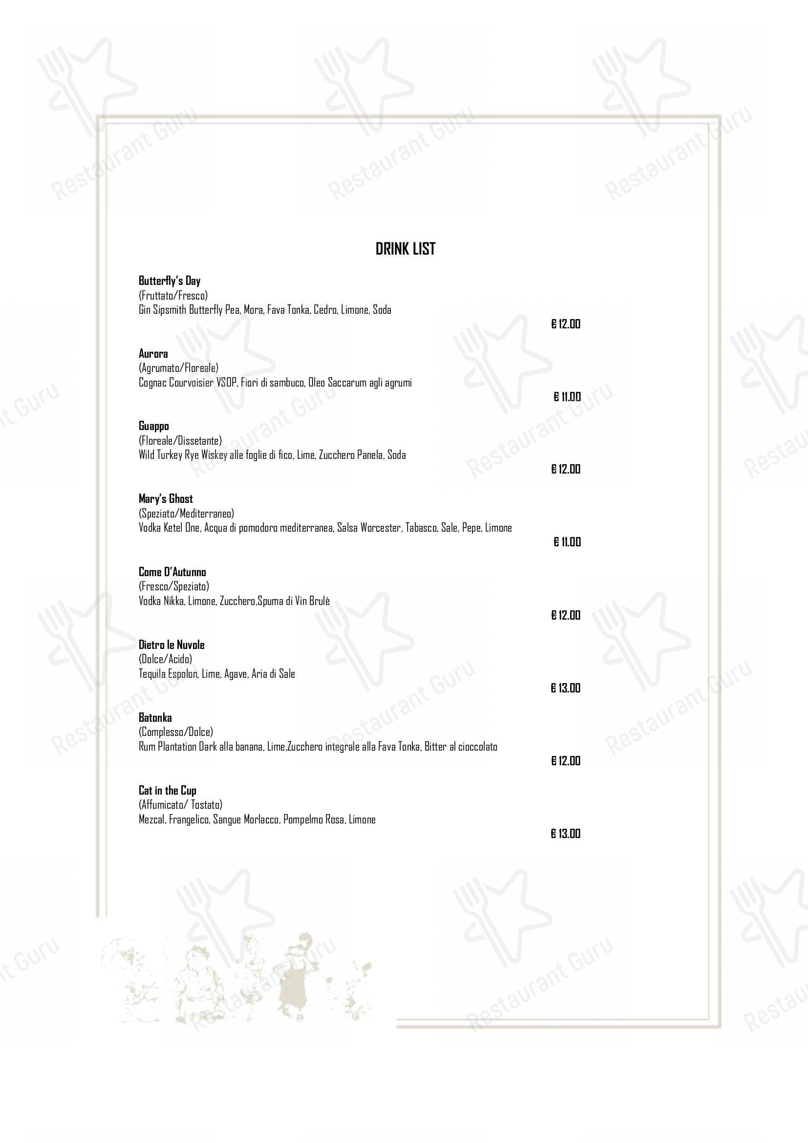 Menu at Vanda restaurant, Rome