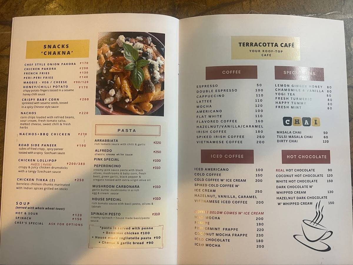 Menu at Terracotta Cafe, Varanasi, B1/146