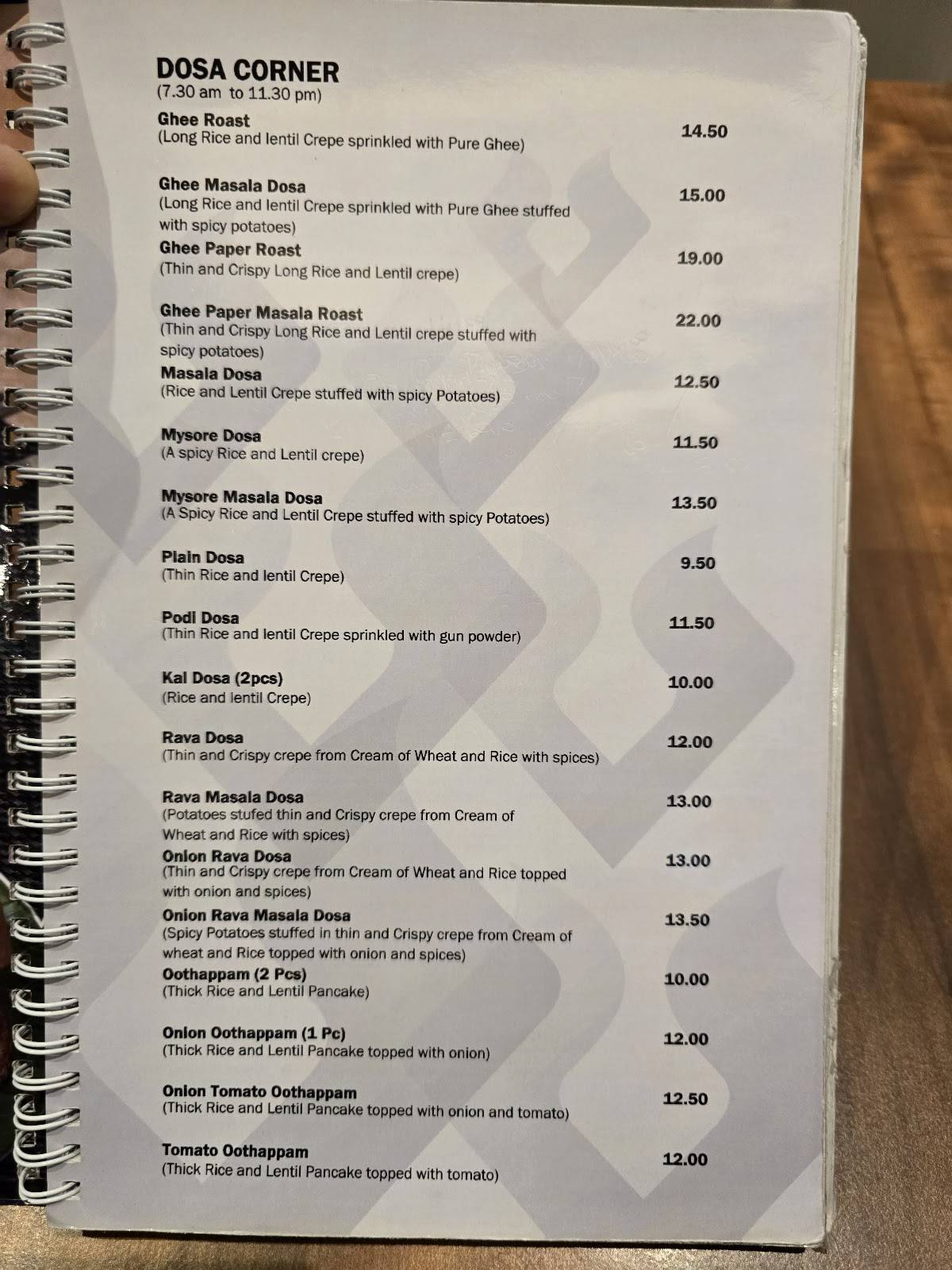 Menu at Vasanta Bhavan Restaurant Silicon Oasis Dubai, Dubai