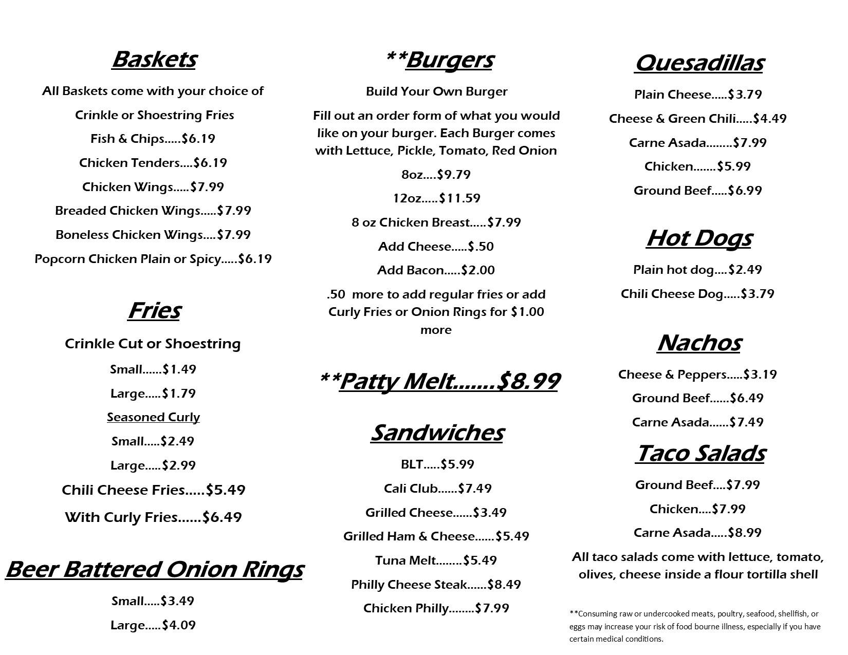 Menu at Vekol Market cafe, Maricopa