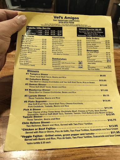 Menu at Vel's Amigos Continued restaurant, Fort Madison, 37th St #3315