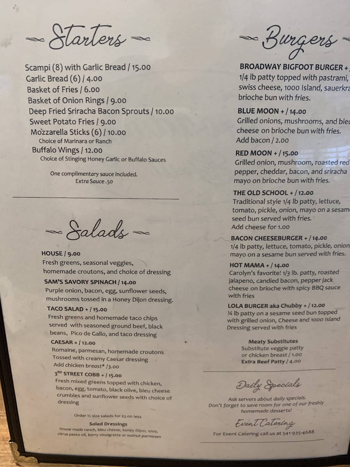 Menu at Broadway Grill pub & bar, Veneta