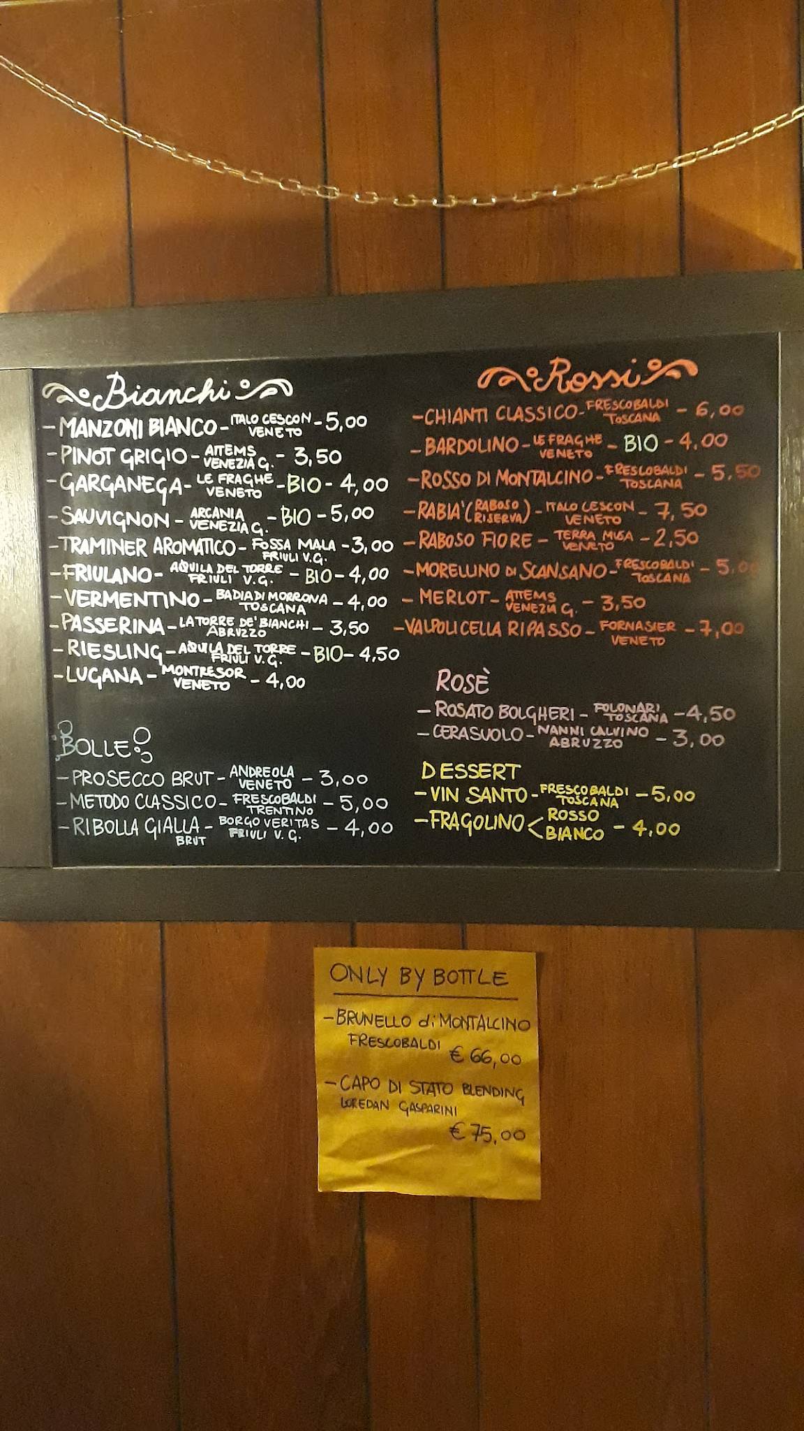 Menu at Enoteca Al Volto pub & bar, Venice, C. Cavalli