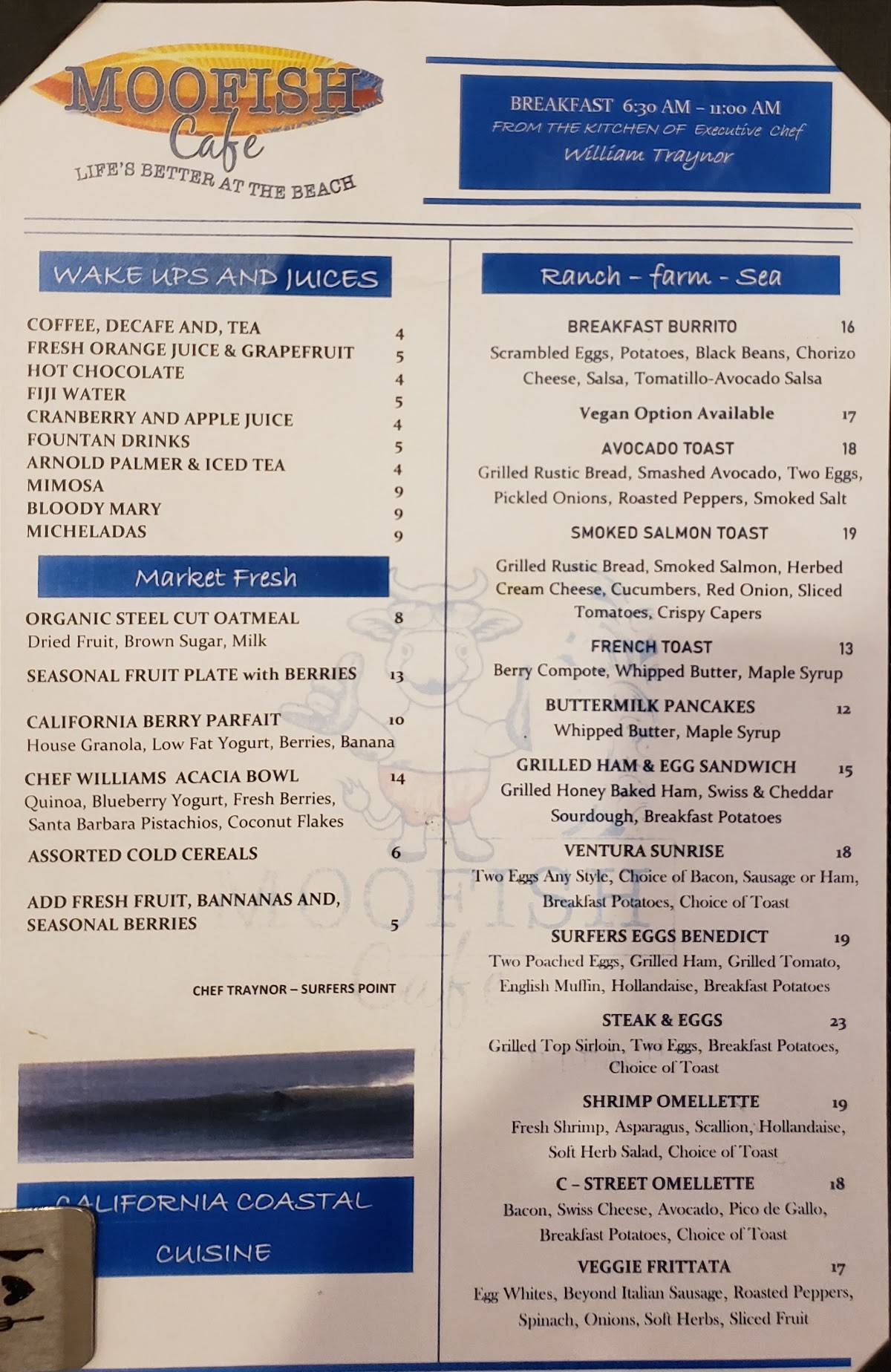 Menu at Moofish Cafe’, Ventura