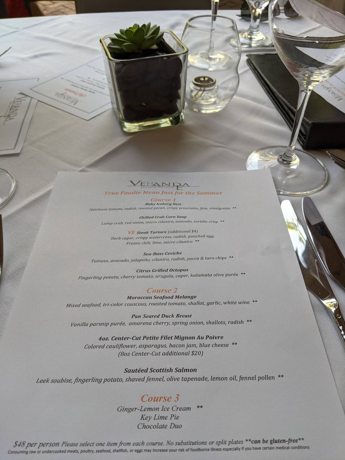 Menu at Veranda E restaurant, Naples