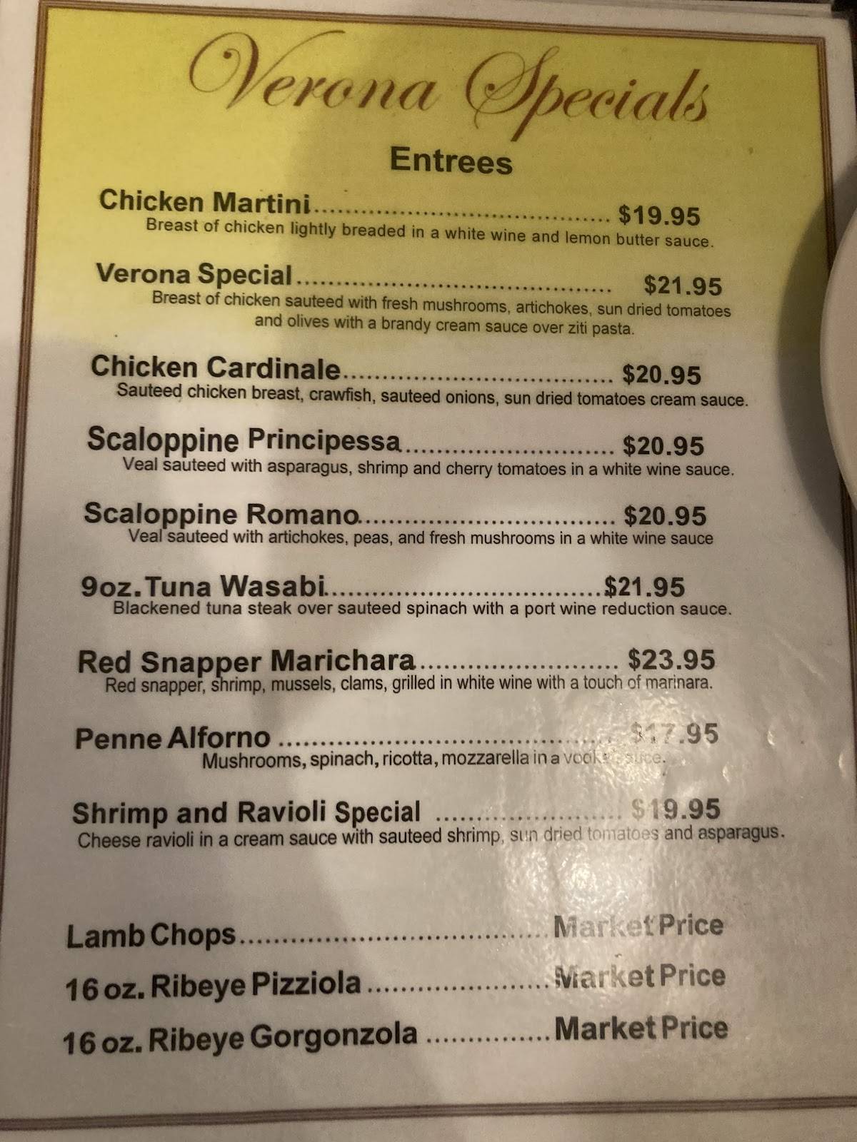 Menu at Verona Italian Restaurante, Alexandria