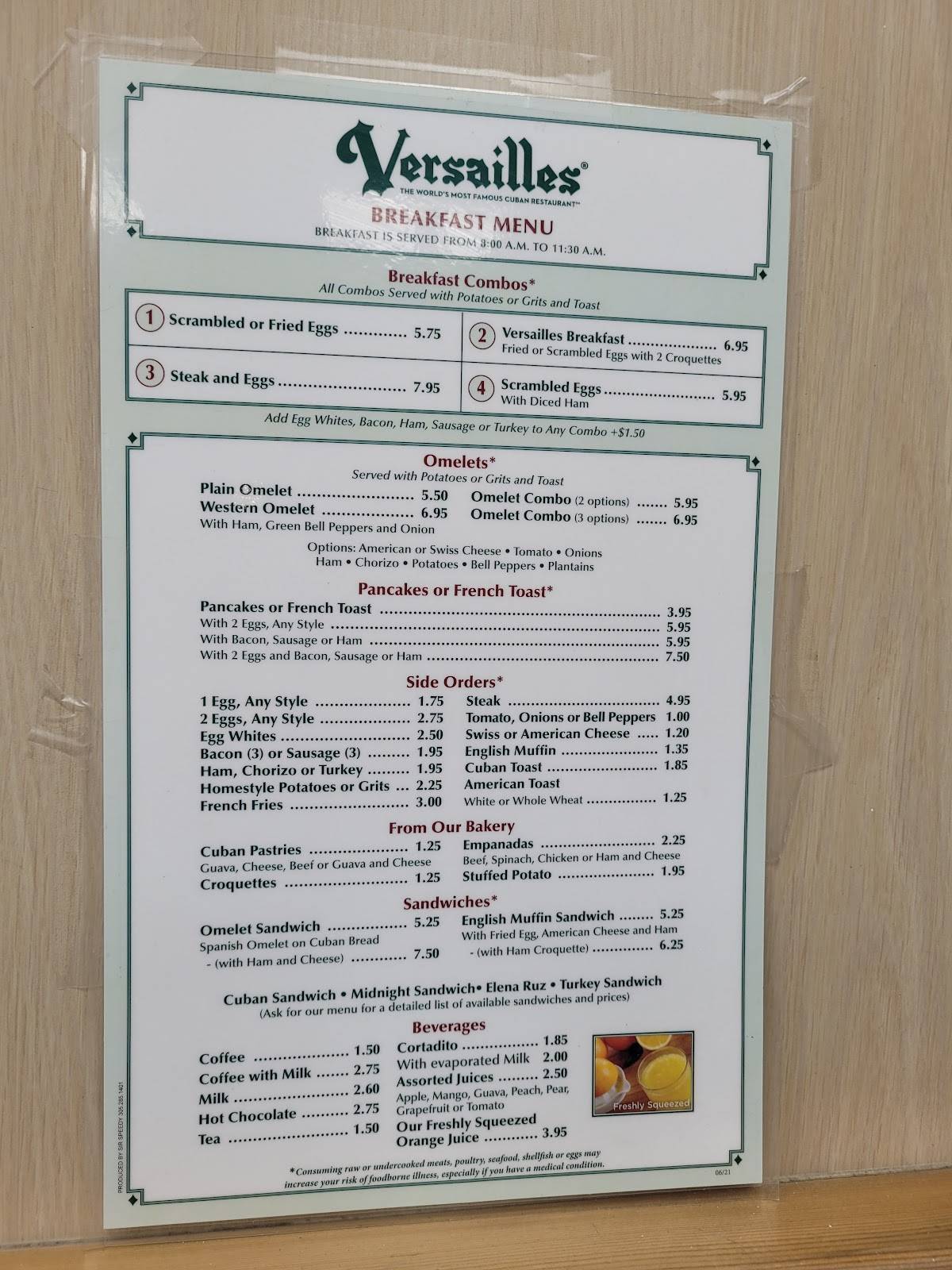 Menu at Versailles Restaurant Cuban Cuisine, Miami, SW 8th St