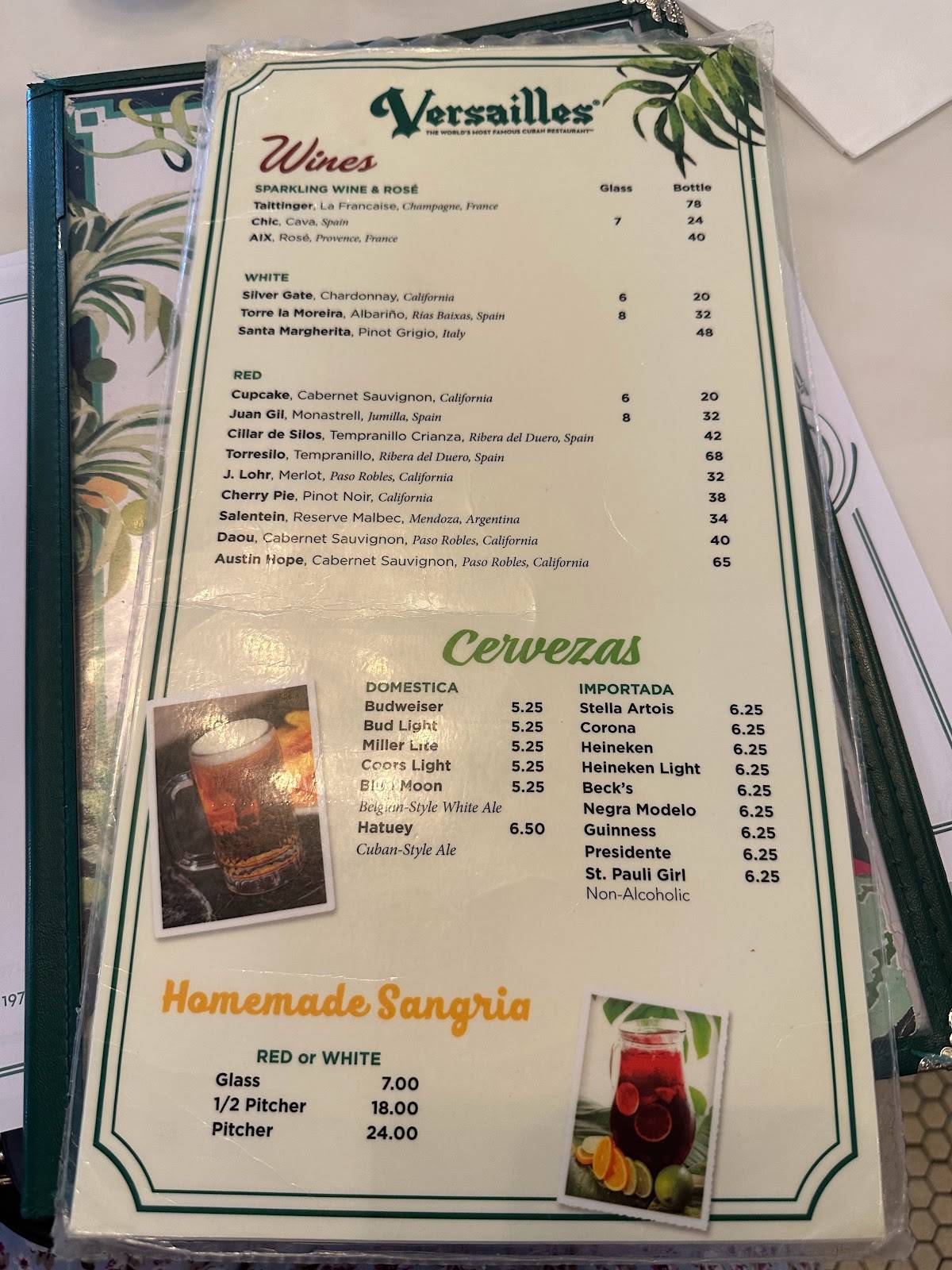 Menu at Versailles Restaurant Cuban Cuisine, Miami, SW 8th St
