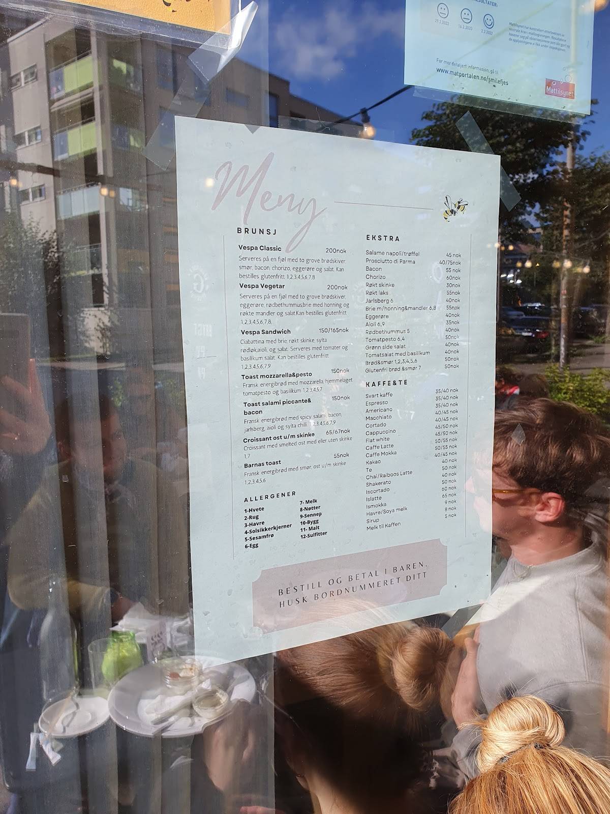 Carta del café Vespa & Humla, Oslo