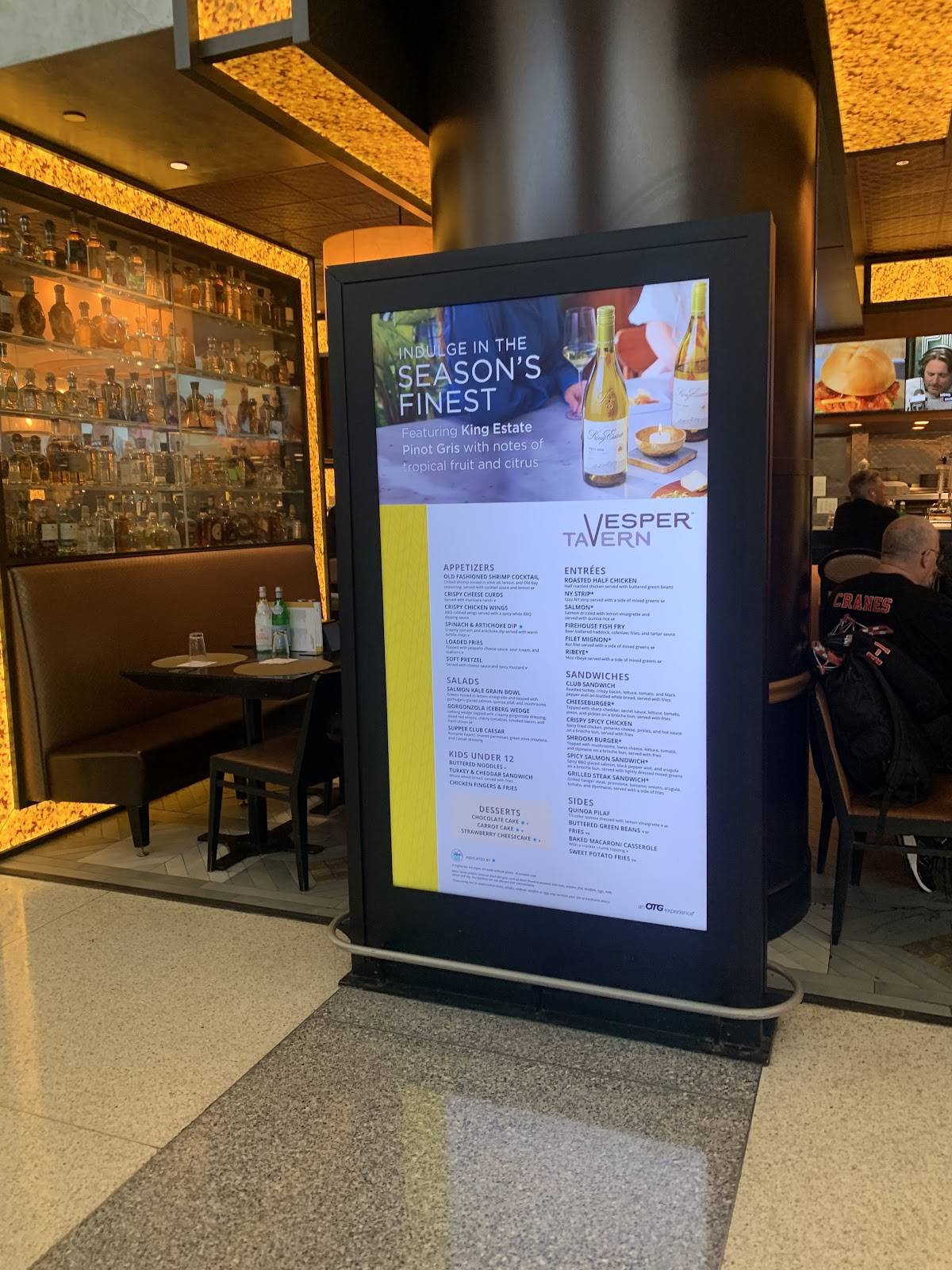 Menu at Vesper Tavern restaurant, Newark, Terminal C