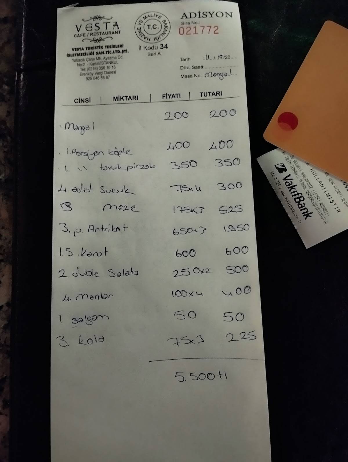 Menu at Vesta Restaurant Yakacık Ayazma, Istanbul
