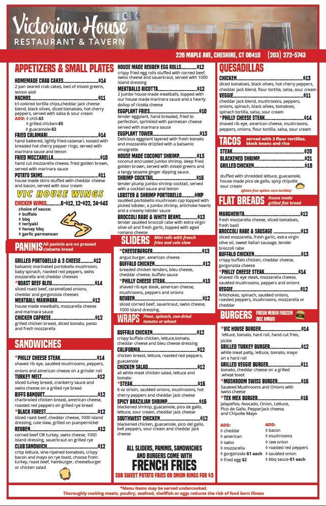 Menu at Victorian House Restaurant & Tavern, Cheshire