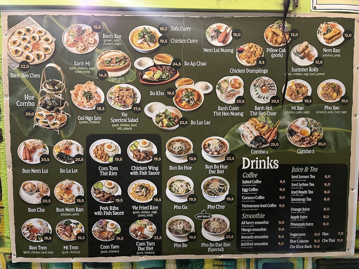 Menu at Vie Coffee and Vietnamese Street Food restaurant, Auckland