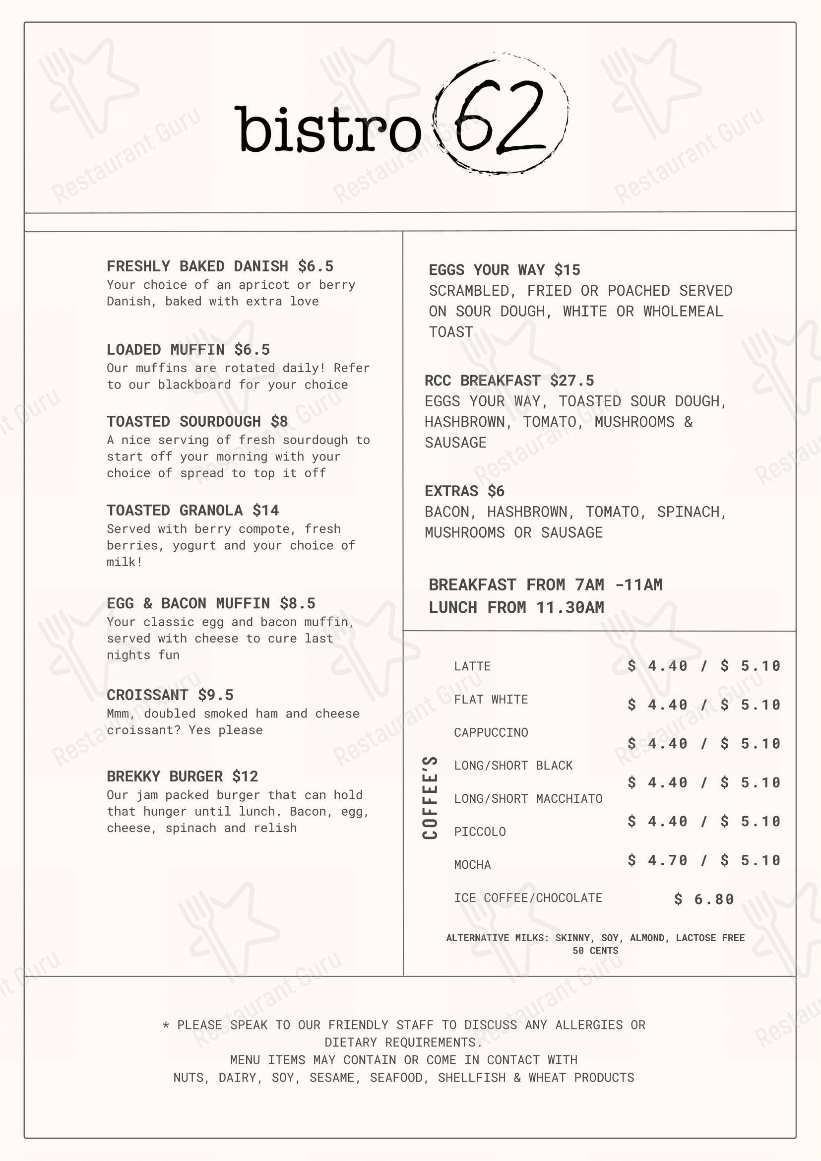 Menu at View Restaurant, Rosebud