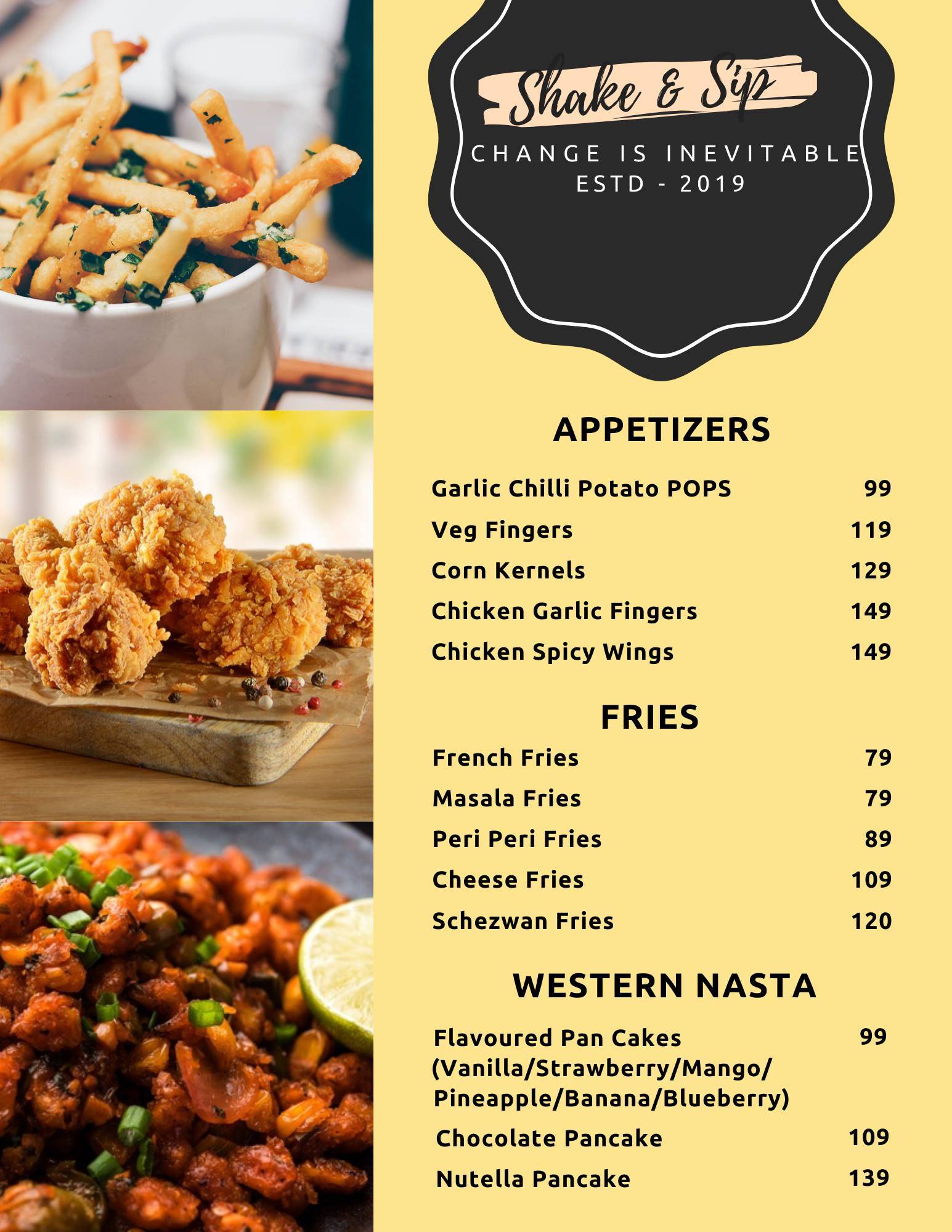 Menu at SHAKE AND SIP, Vijayawada