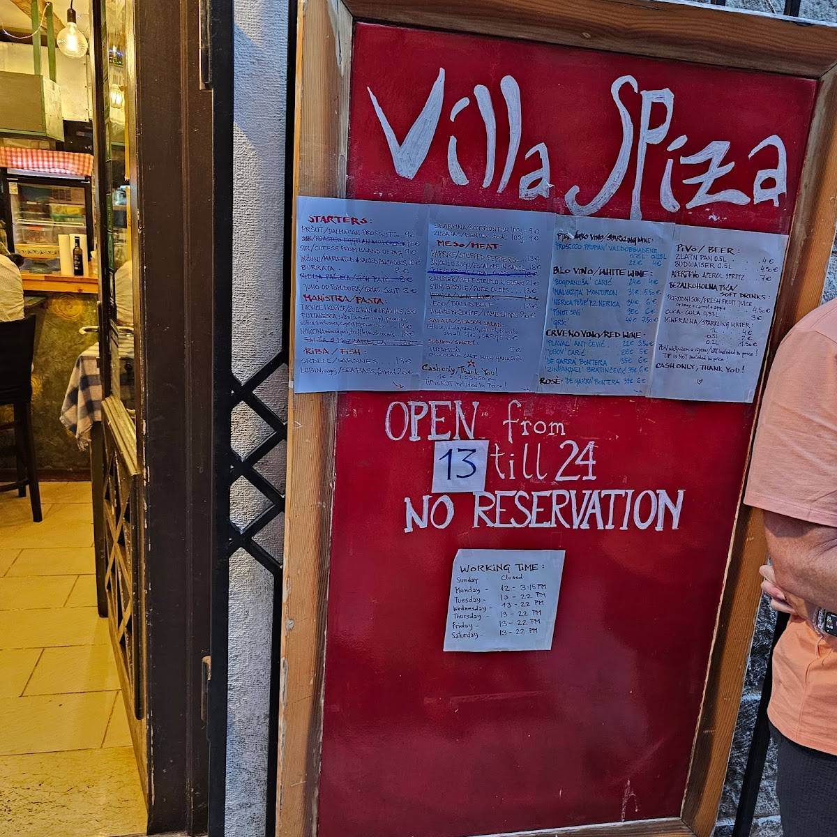 Menu at Villa Spiza restaurant, Split