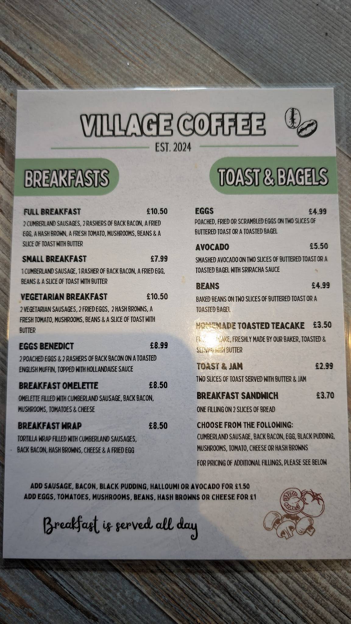 Menu at Village Coffee cafe, Albrighton