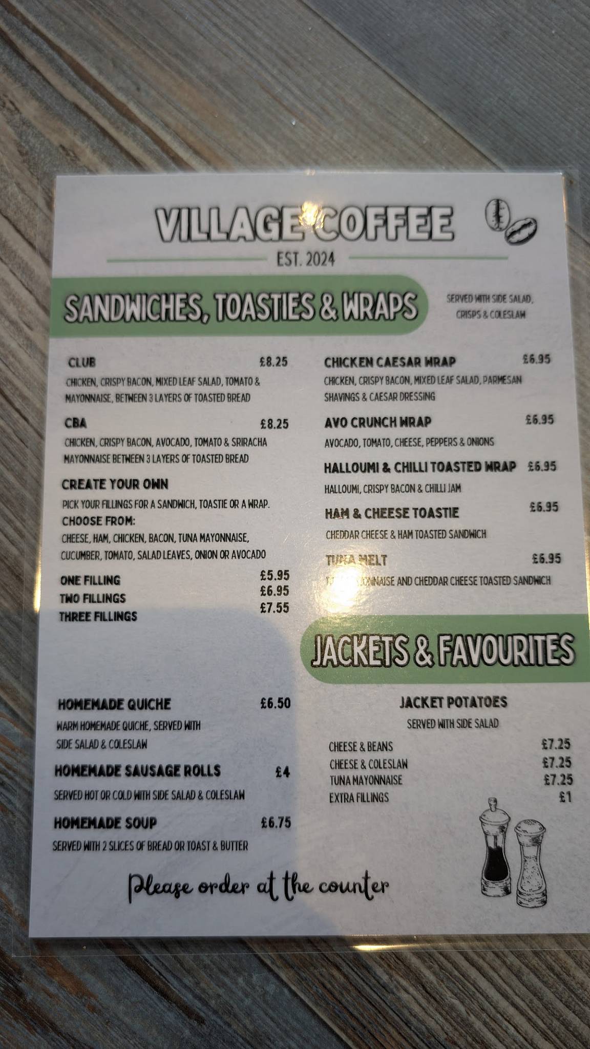 Menu at Village Coffee cafe, Albrighton