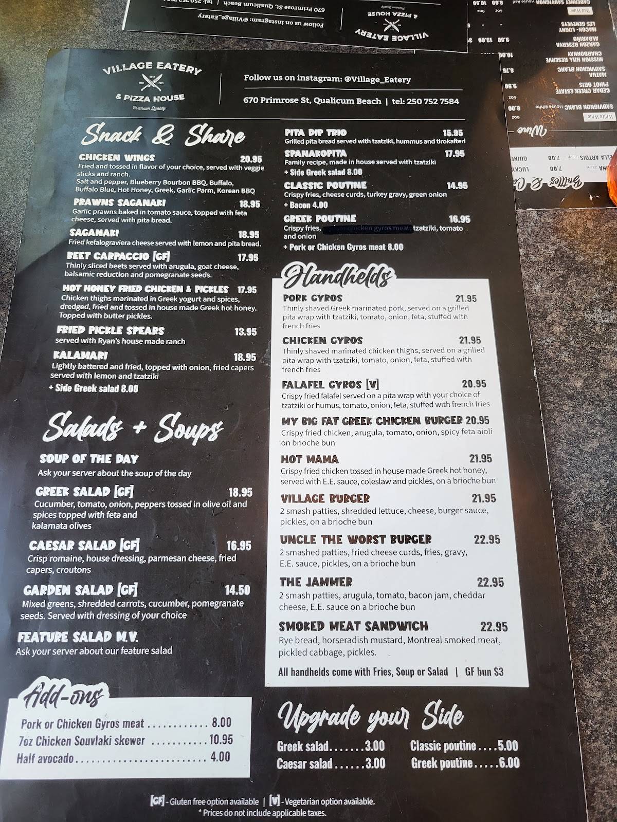 Menu at Village Eatery cafe, Qualicum Beach