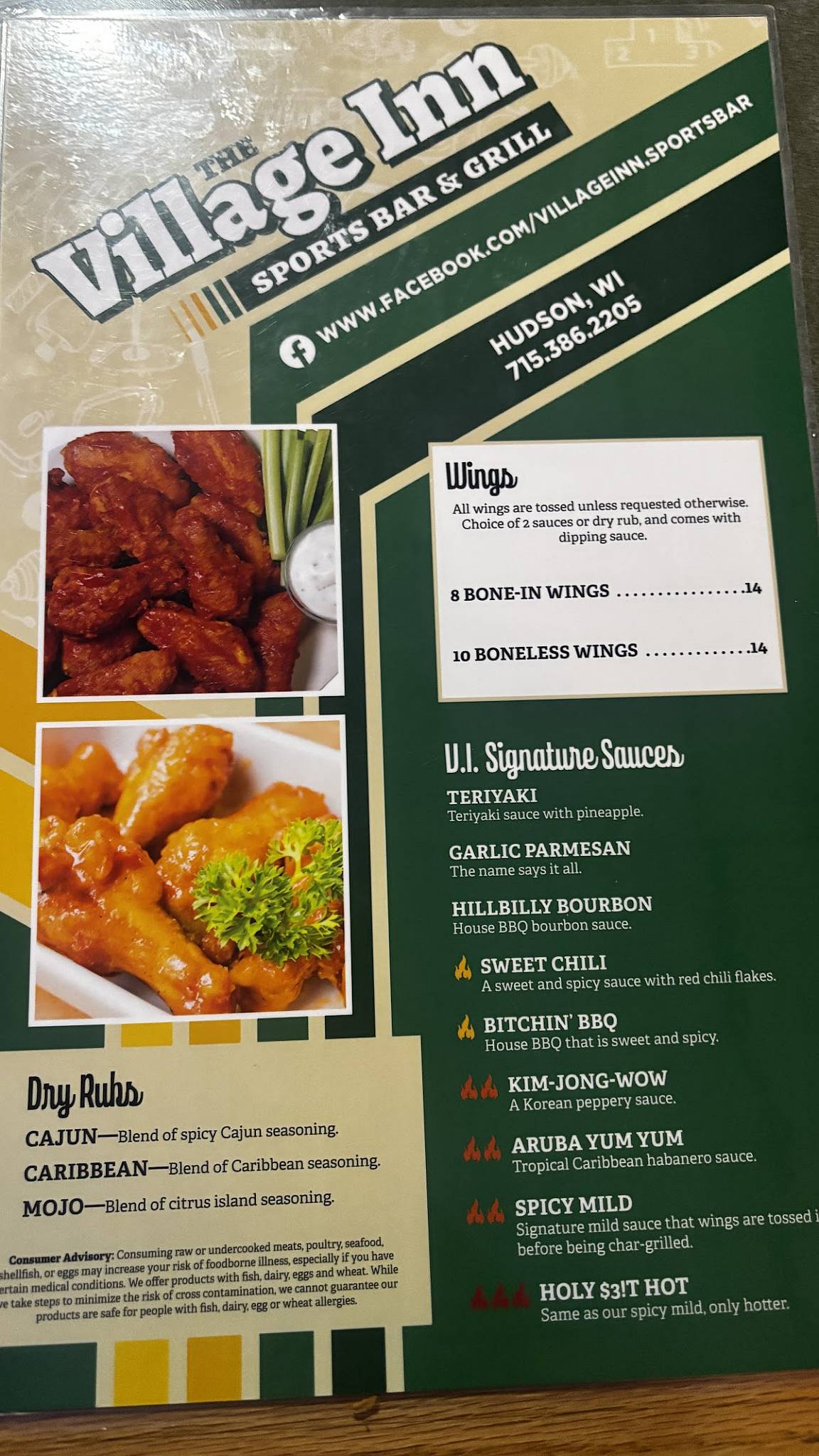 Menu at Village Inn Sports Bar, Grill & Pizzeria, Hudson