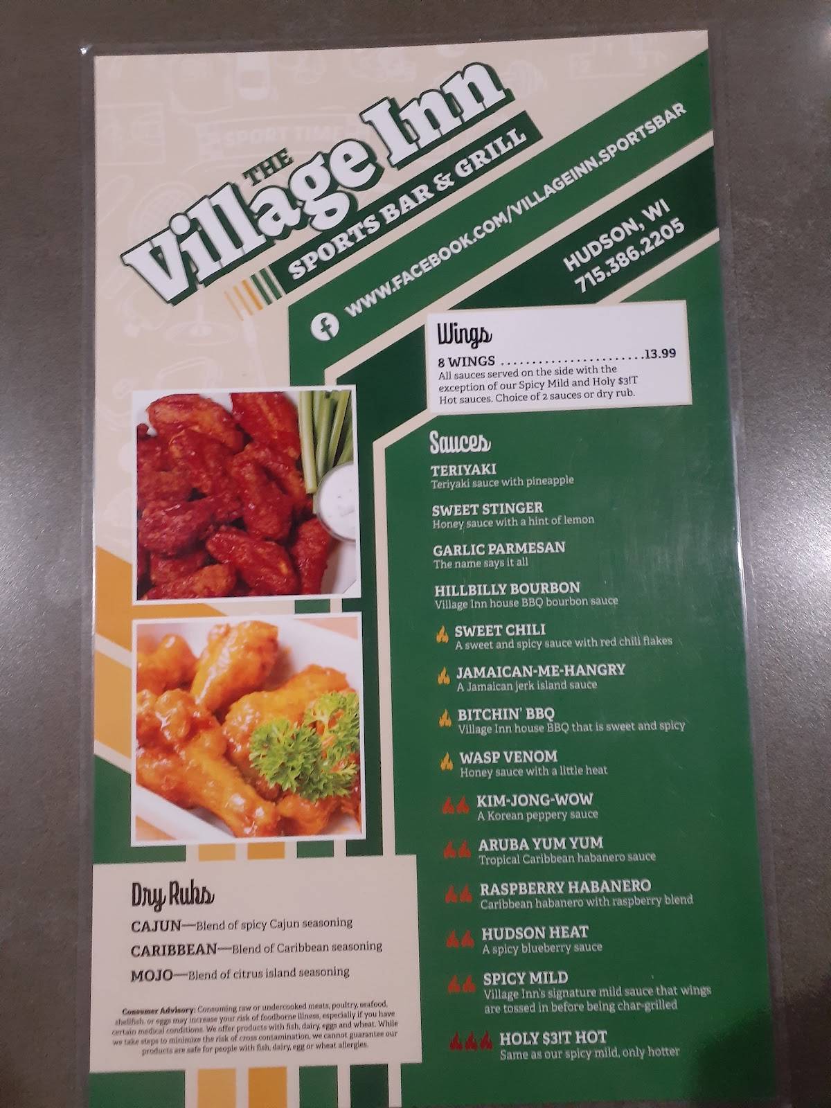 Menu at Village Inn Sports Bar, Grill & Pizzeria, North Hudson