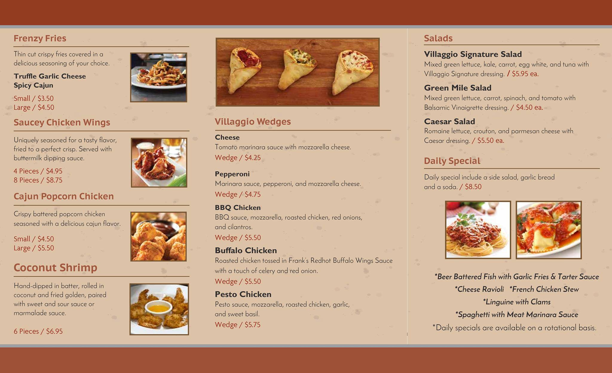 Menu at Villaggio Cafe, Carlsbad