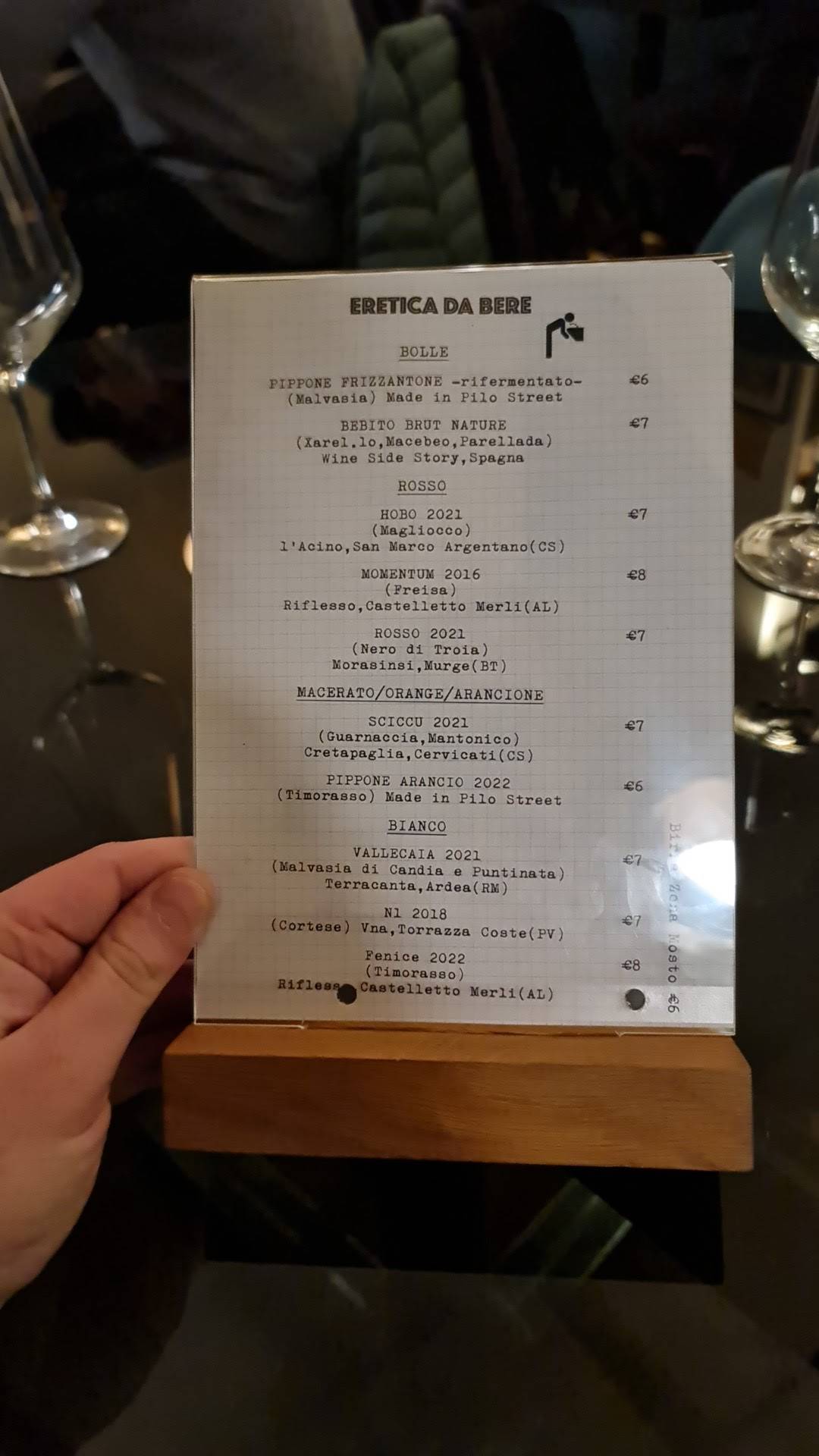 Menu da Vineria Eretica pub & bar, Milano