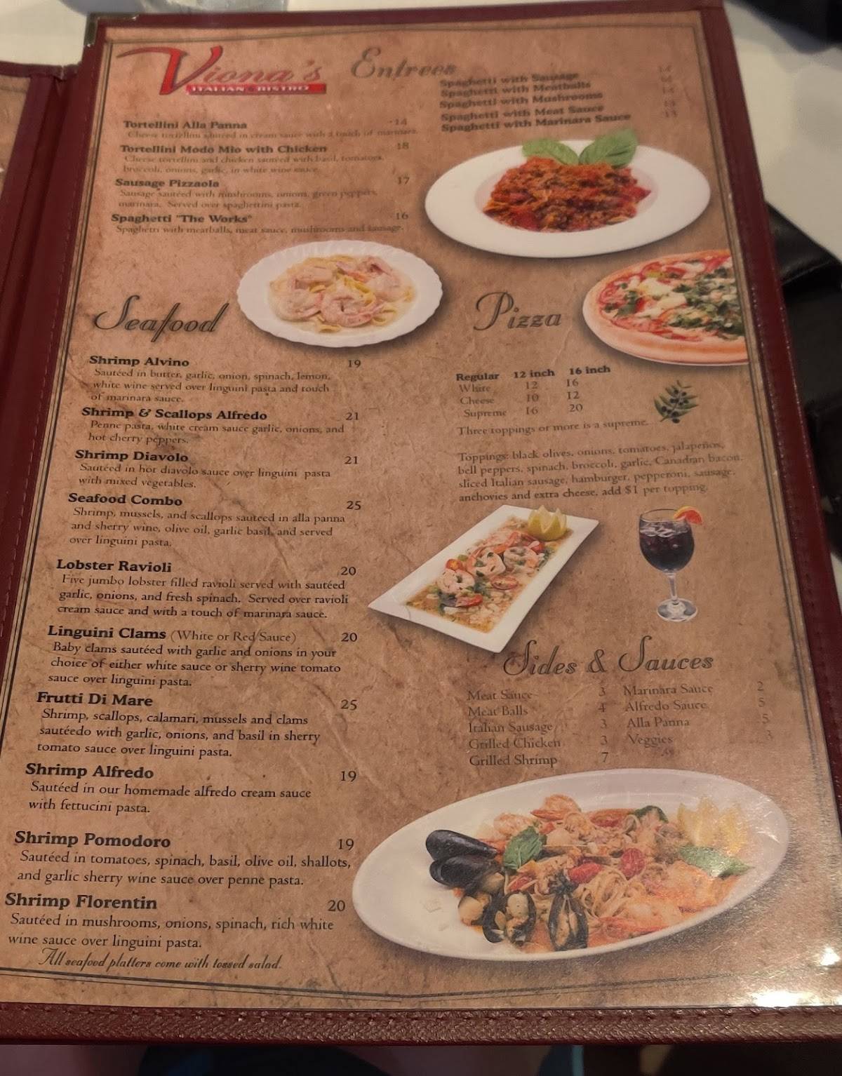 Menu at Viona’s Italian Bistro restaurant, Overland Park