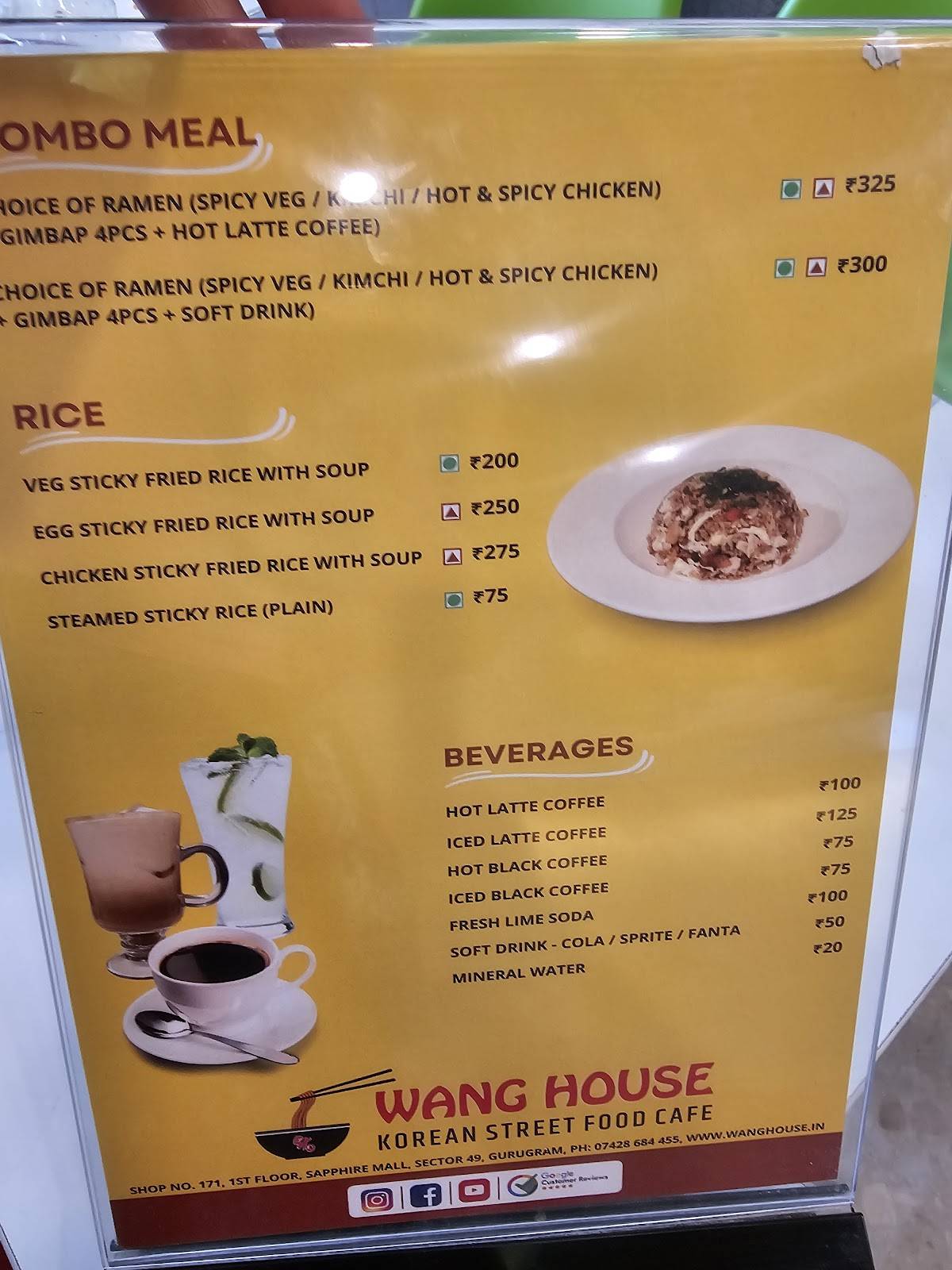 Menu at WANG HOUSE KOREAN STREET FOOD CAFE SAPPHIRE MALL SECTOR 49 ...