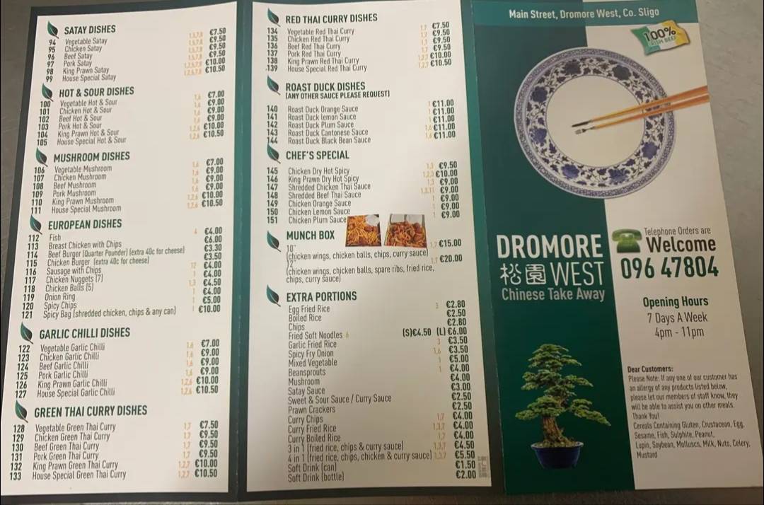 Menu at WING'S CHINESE TAKEAWAY restaurant, Dromore West