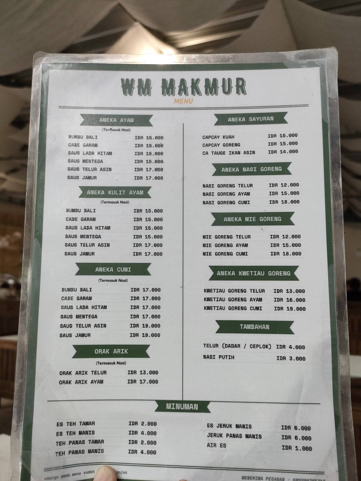 Carta del restaurante WM Makmur, Semarang