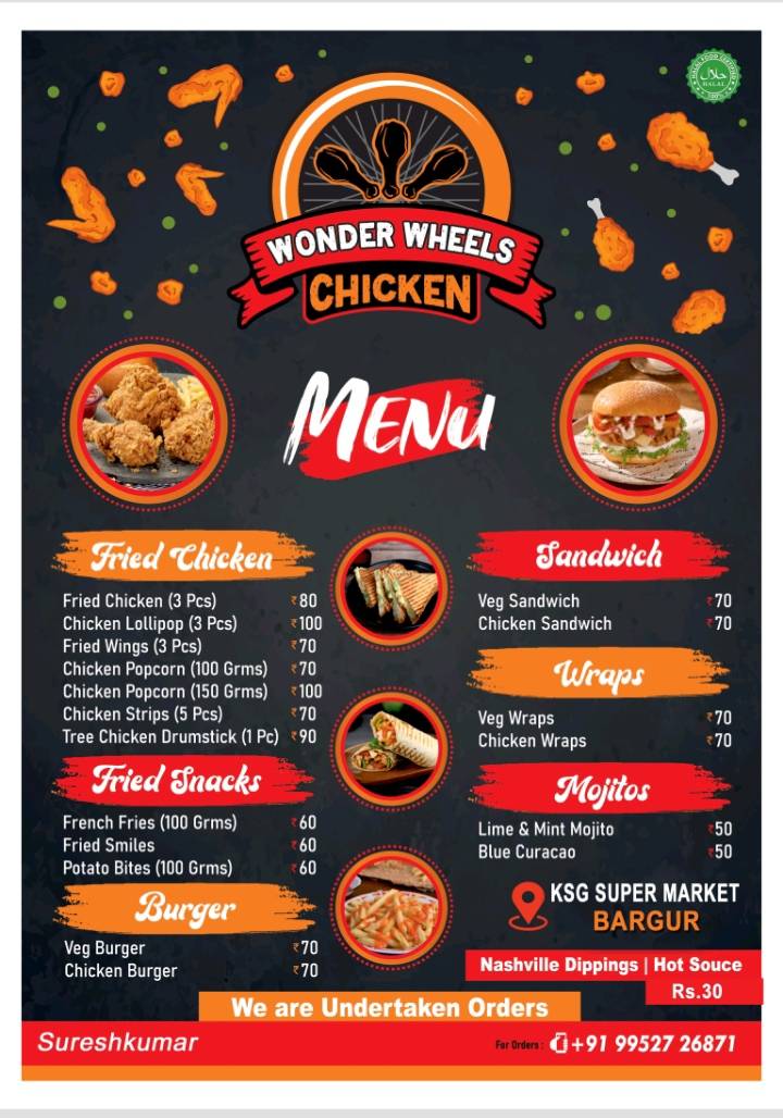 Menu at WONDER WELLS CHICKEN, Bargur