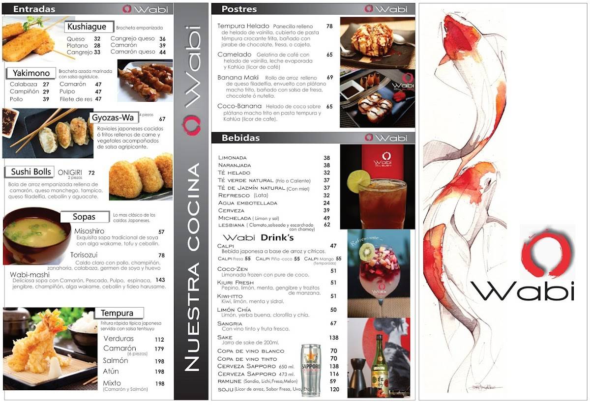 Menu at Wabi restaurant, Zihuatanejo