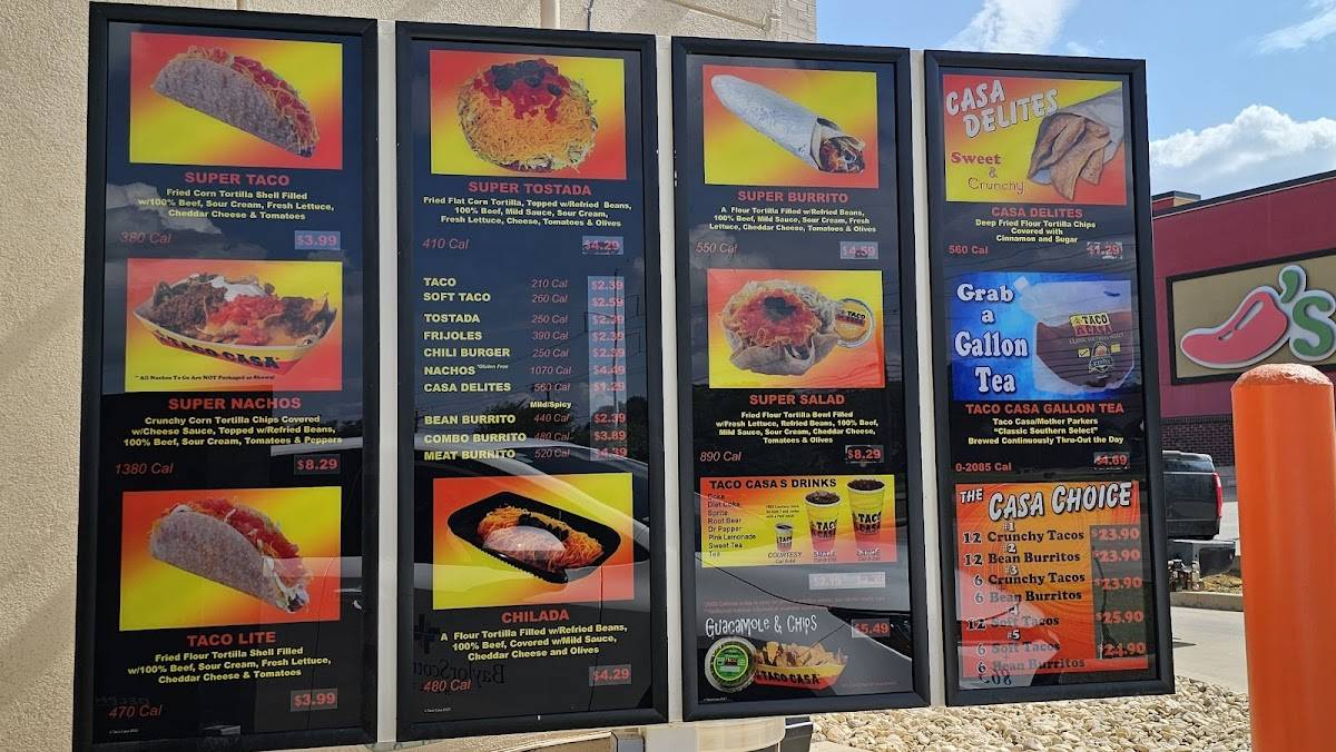 Menu at Taco Casa restaurant, Waco