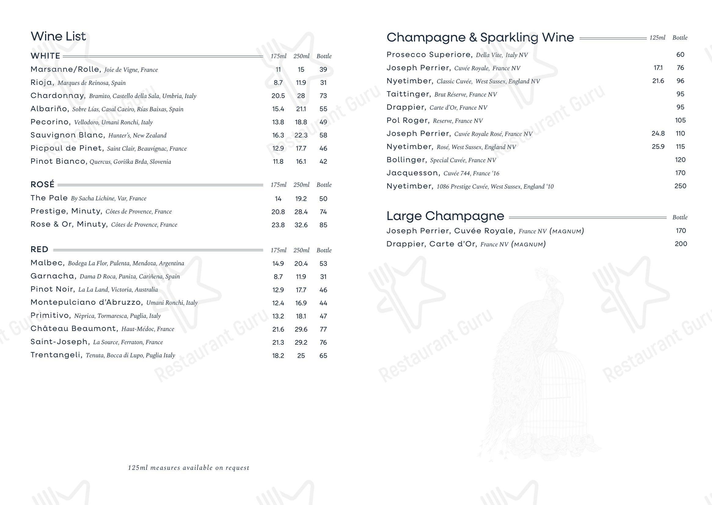 Menu at Wagtail pub & bar, London
