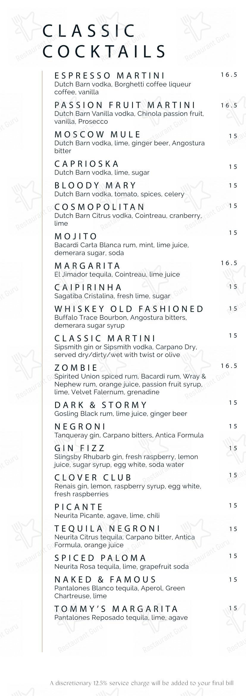 Menu at Wagtail pub & bar, London