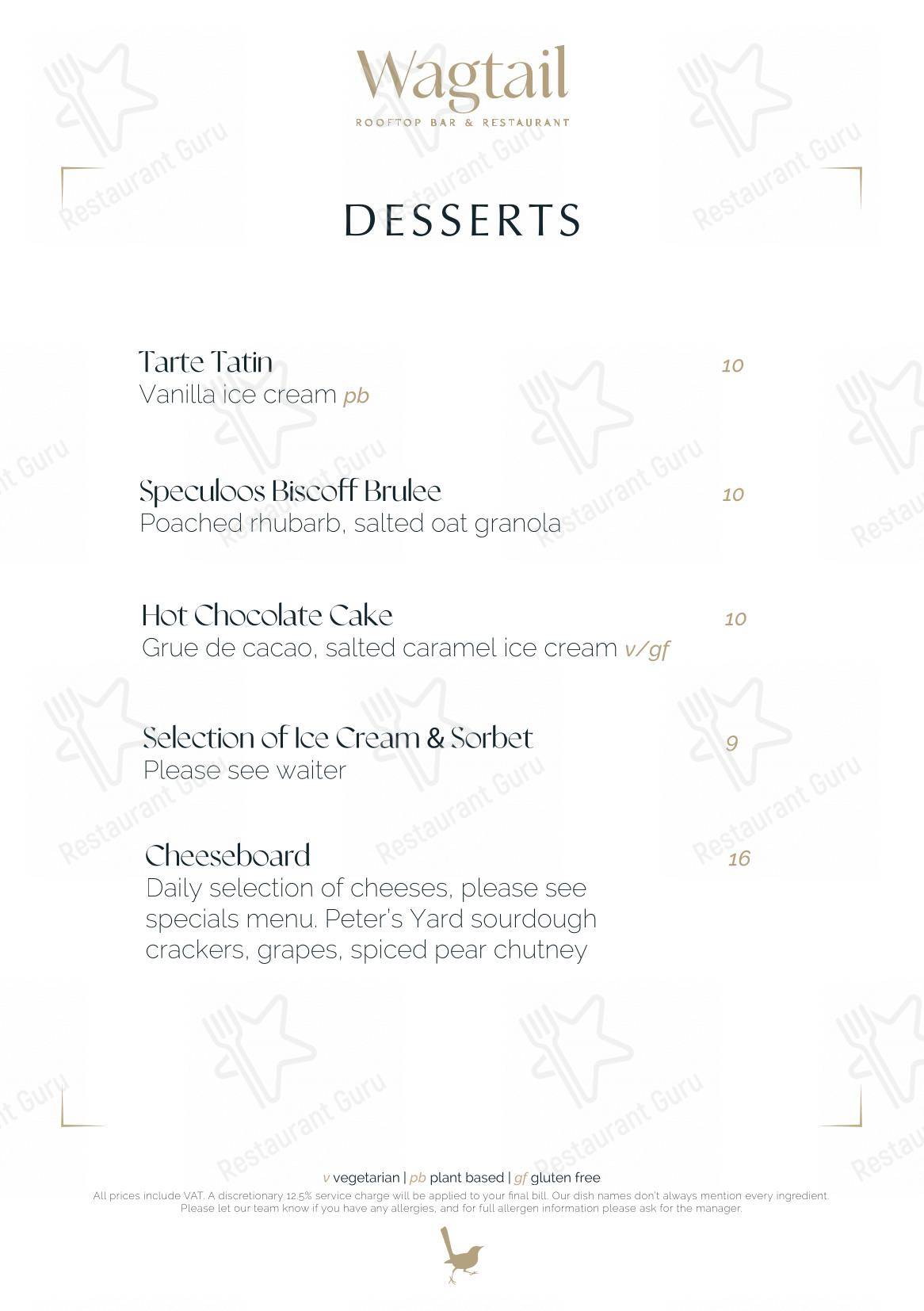 Menu at Wagtail pub & bar, London