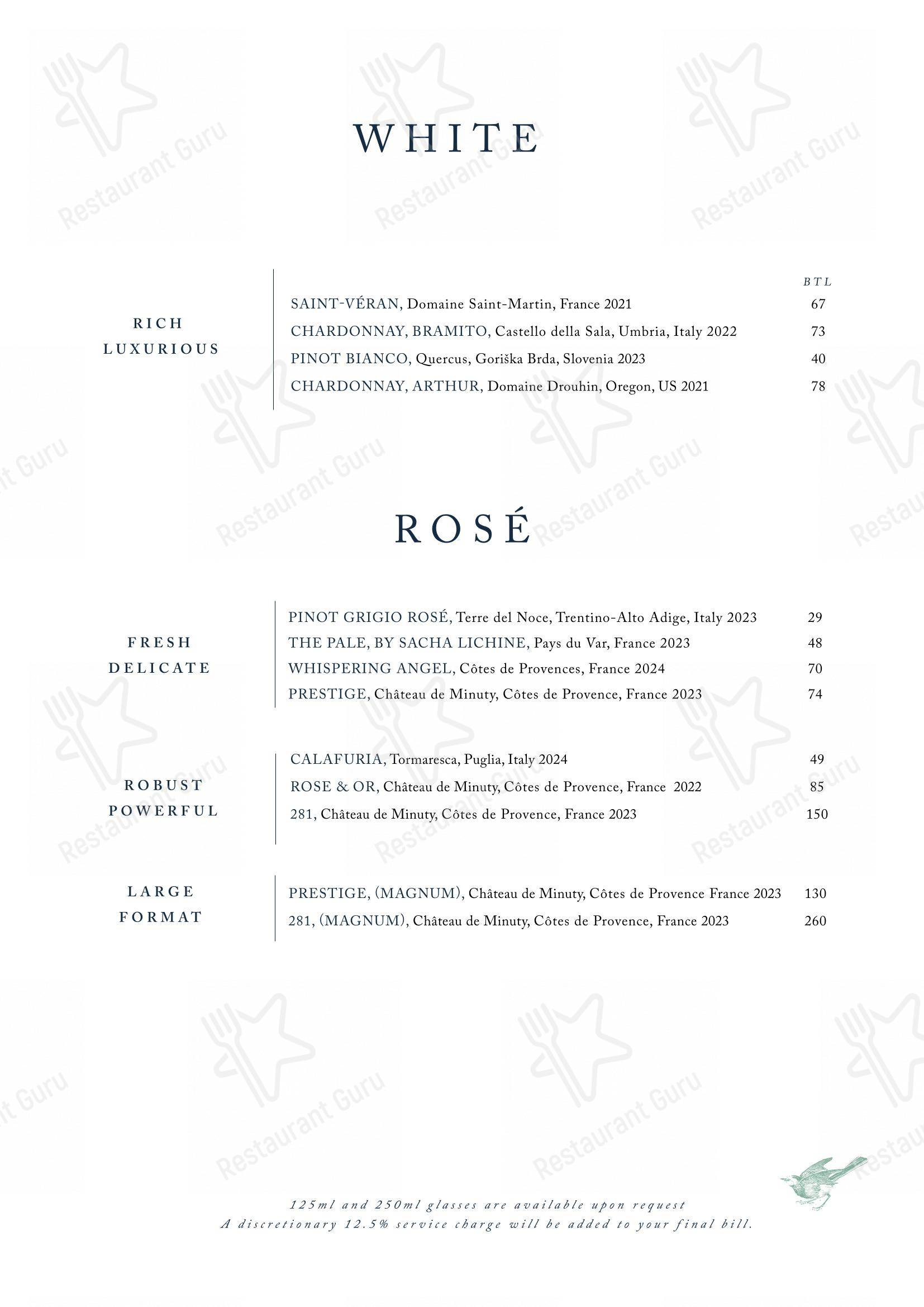 Menu at Wagtail pub & bar, London