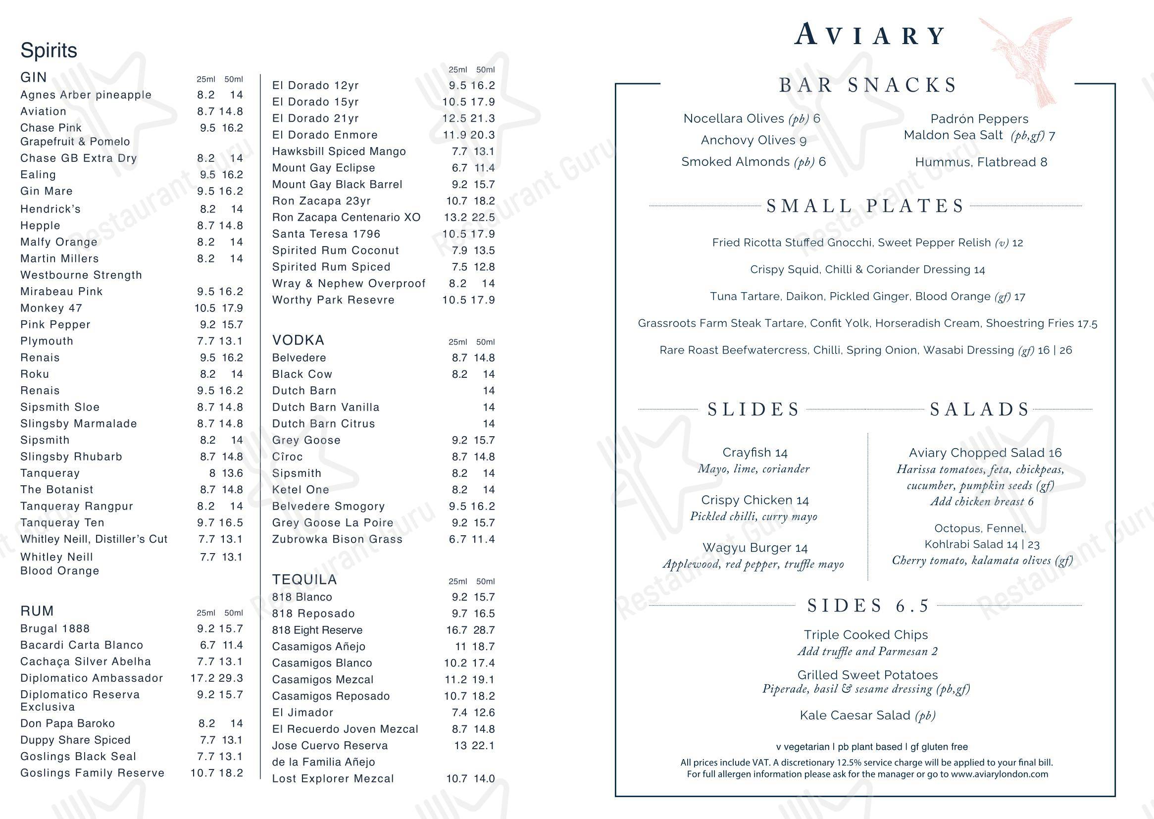 Menu at Wagtail pub & bar, London