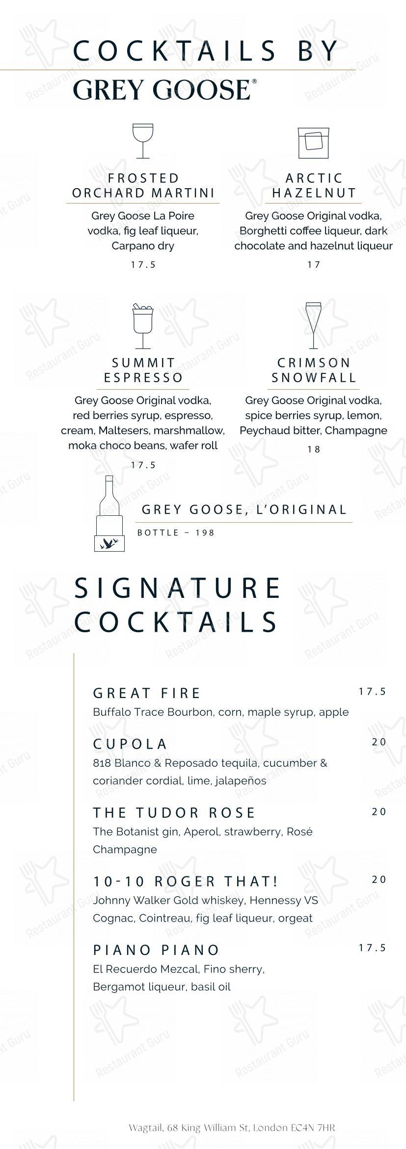 Menu at Wagtail pub & bar, London