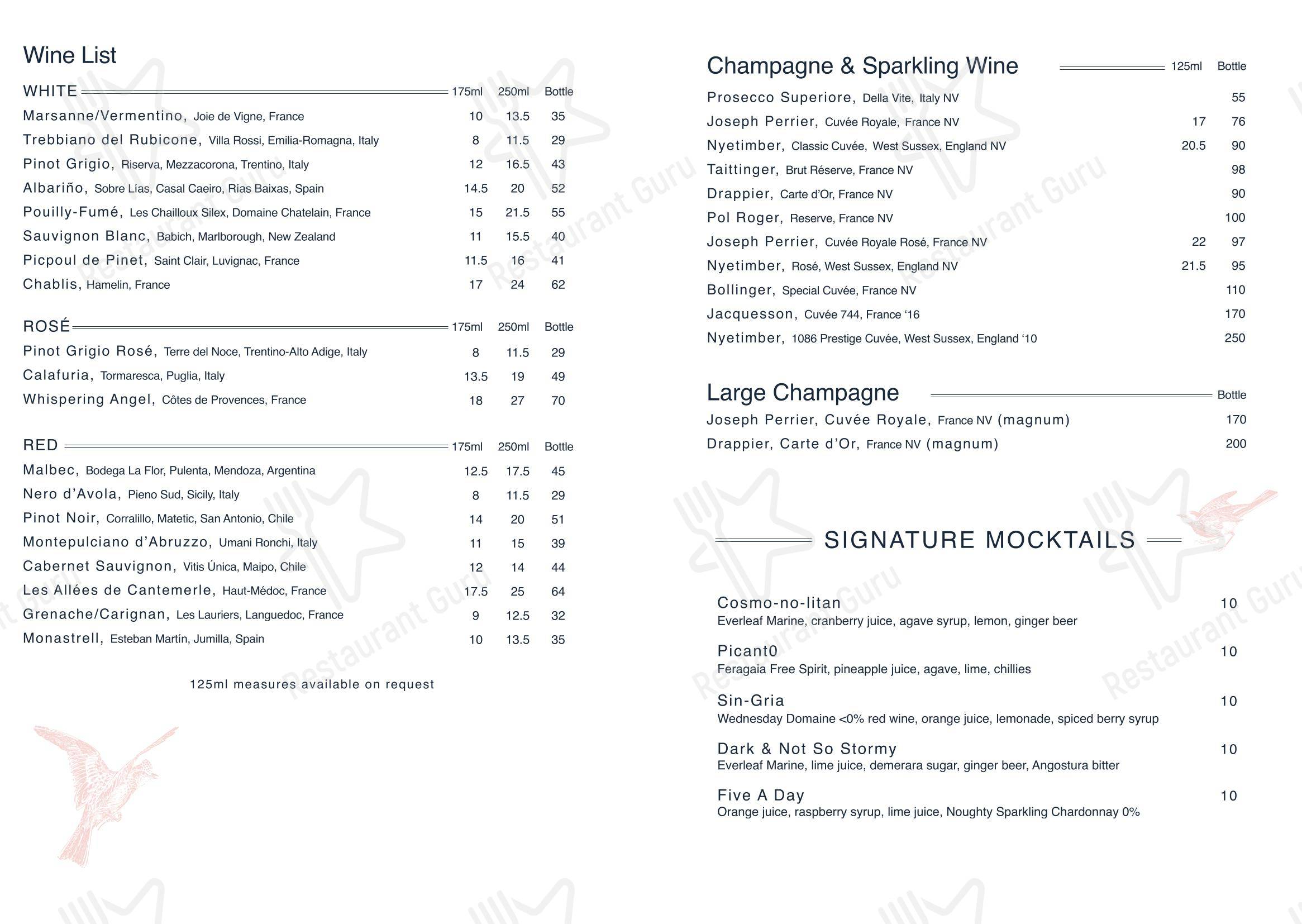 Menu at Wagtail pub & bar, London
