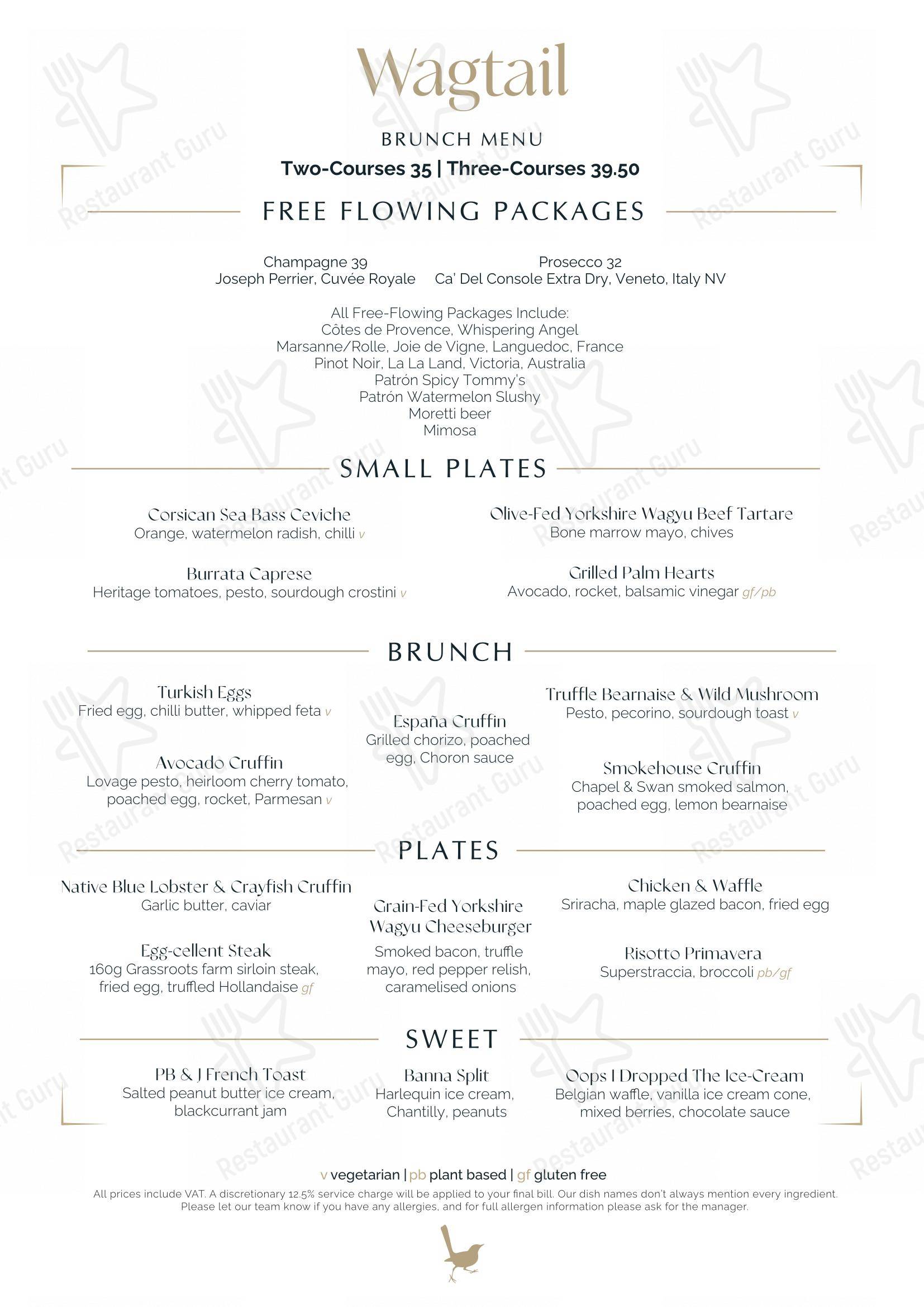 Menu at Wagtail pub & bar, London