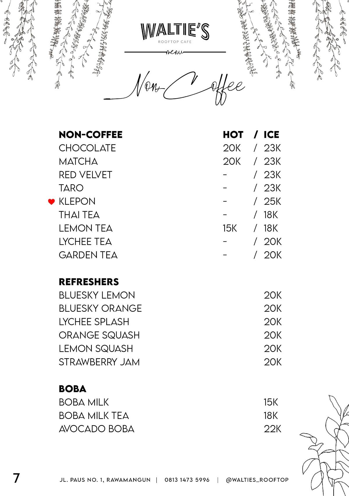 Carta de Waltie's Rooftop Cafe, Yakarta