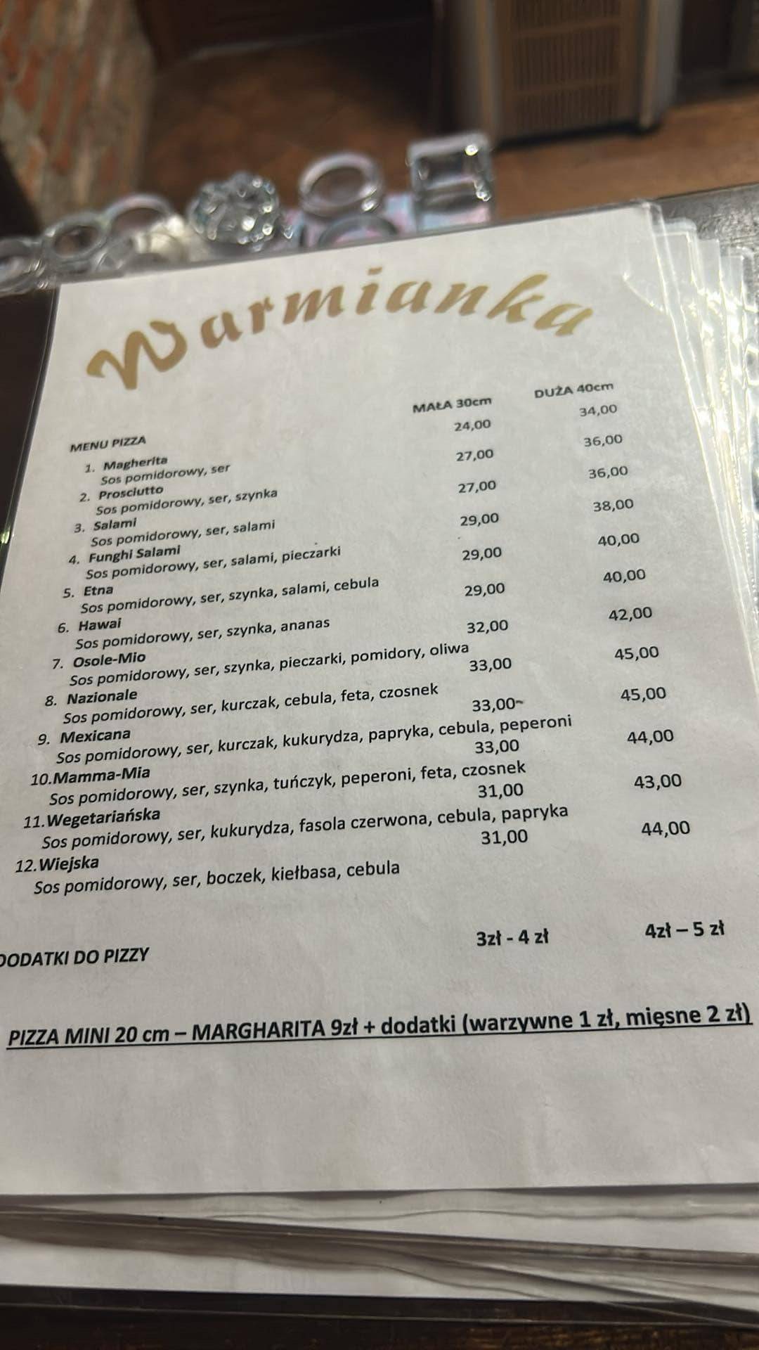 Menu at Warmianka restaurant, Susz