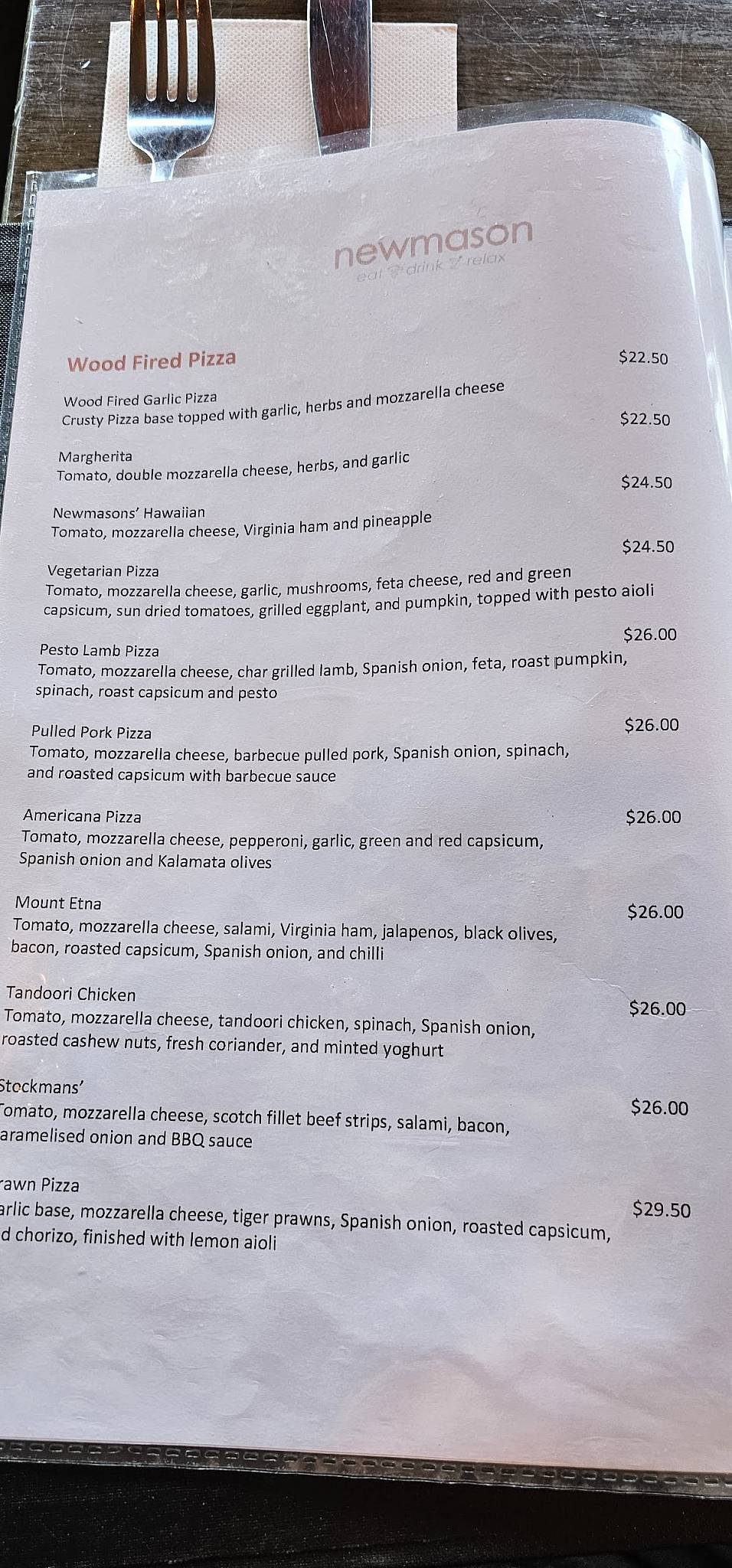 Menu at Newmason Eat Drink Relax restaurant, Warragul