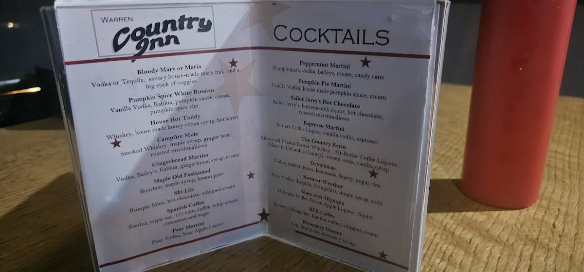 Menu at Warren Country Inn restaurant, Warren